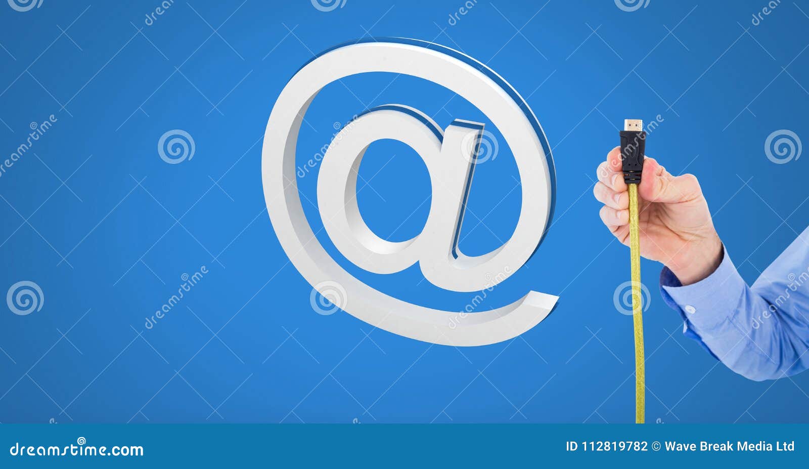 Hand Holding Wire Connection with @ Email Icon Stock Photo - Image of ...