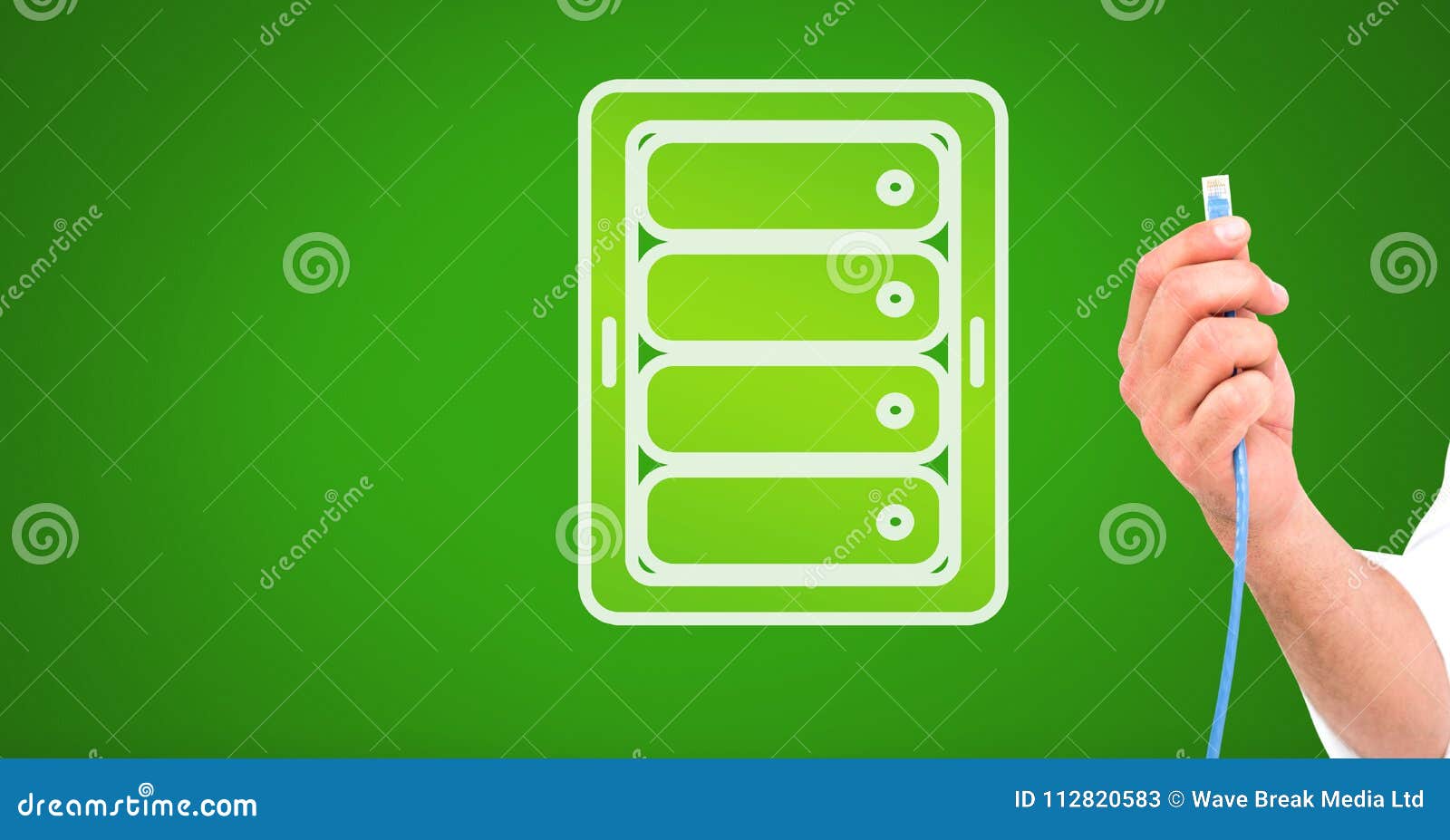 Hand Holding Wire Connection with Server Icon Stock Image - Image of ...