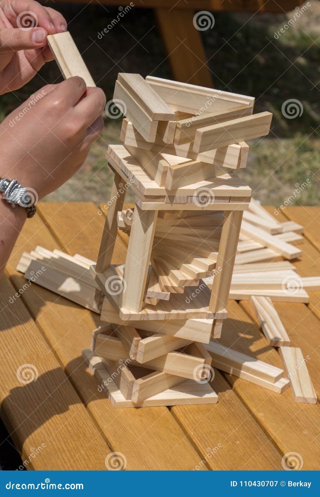 Hand Holding Wooden Puzzle Element in Hand Stock Image - Image of idea ...