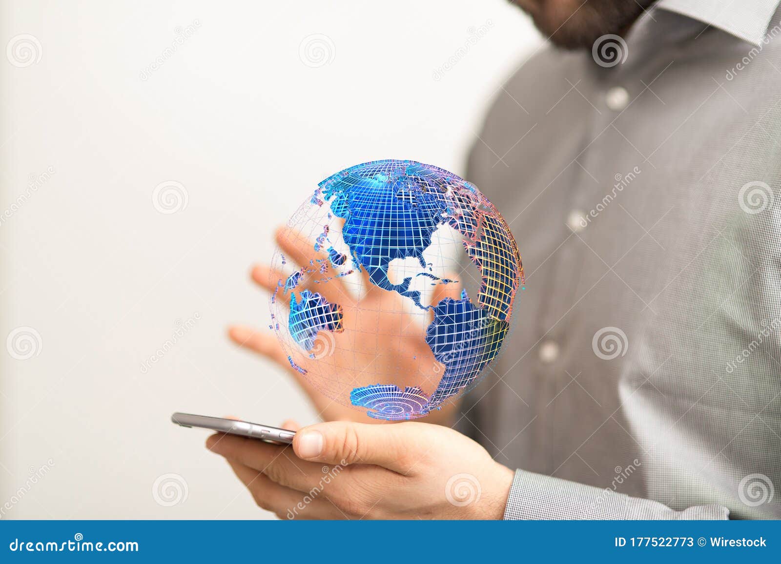 A Hand Holding World Digital 3d Stock Image - Image of future, email ...