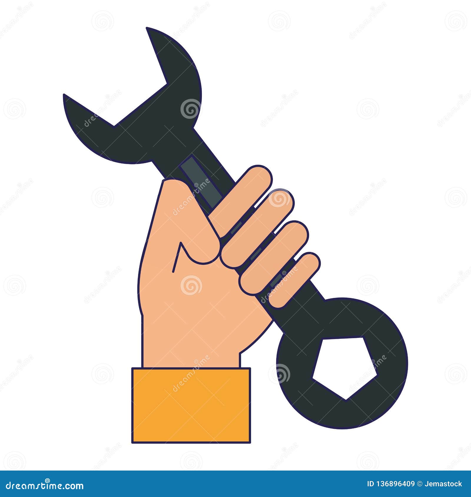 Hand holding wrench stock vector. Illustration of collection - 136896409