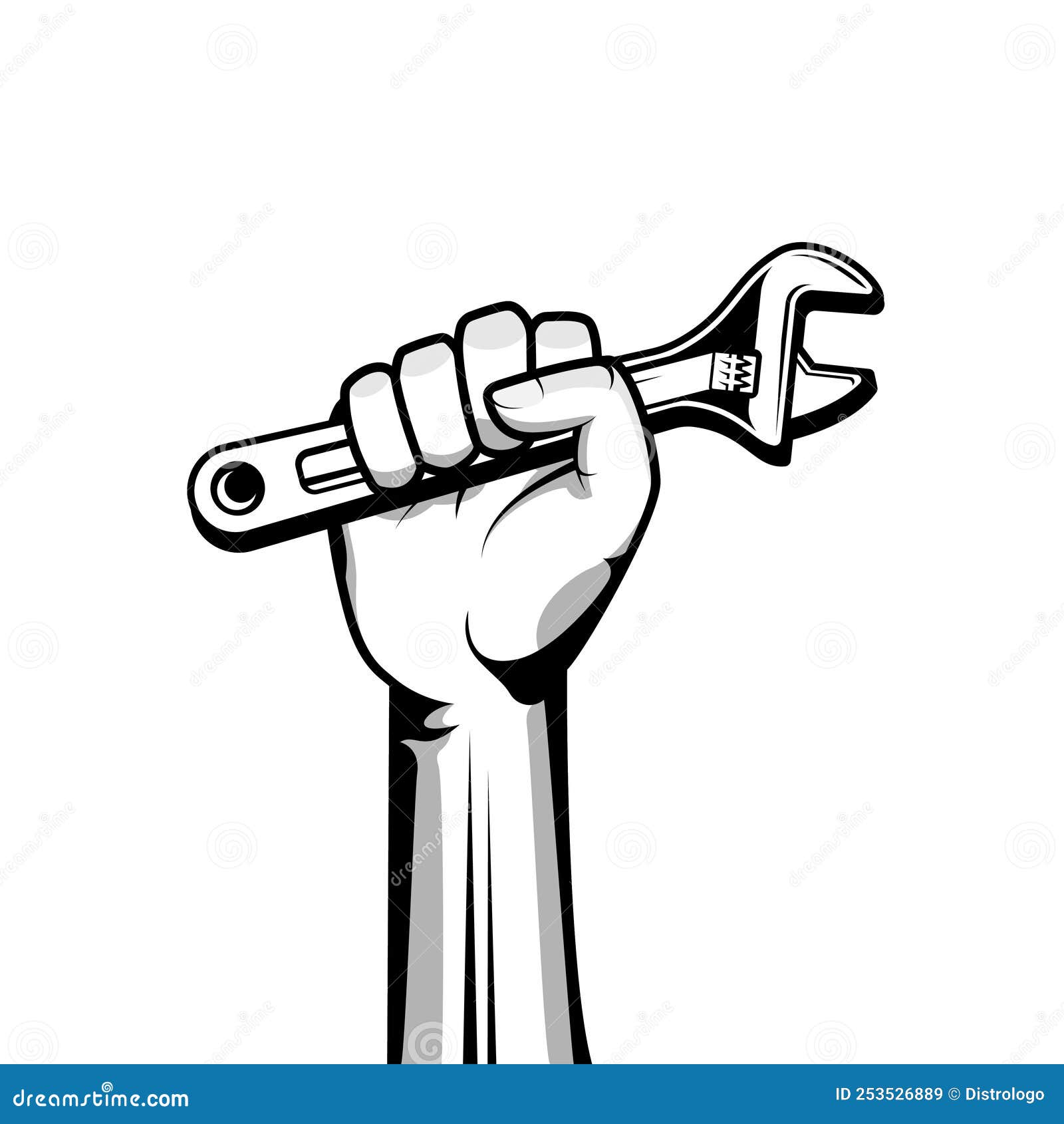 Hand Holding Wrench Vector Illustration in Black Color. Stock Vector ...
