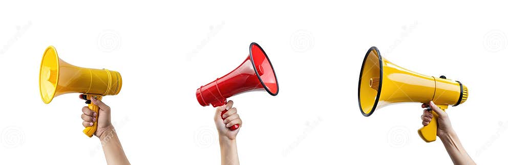 Hand Holding Yellow Megaphone Front View Isolate Stock Illustration ...
