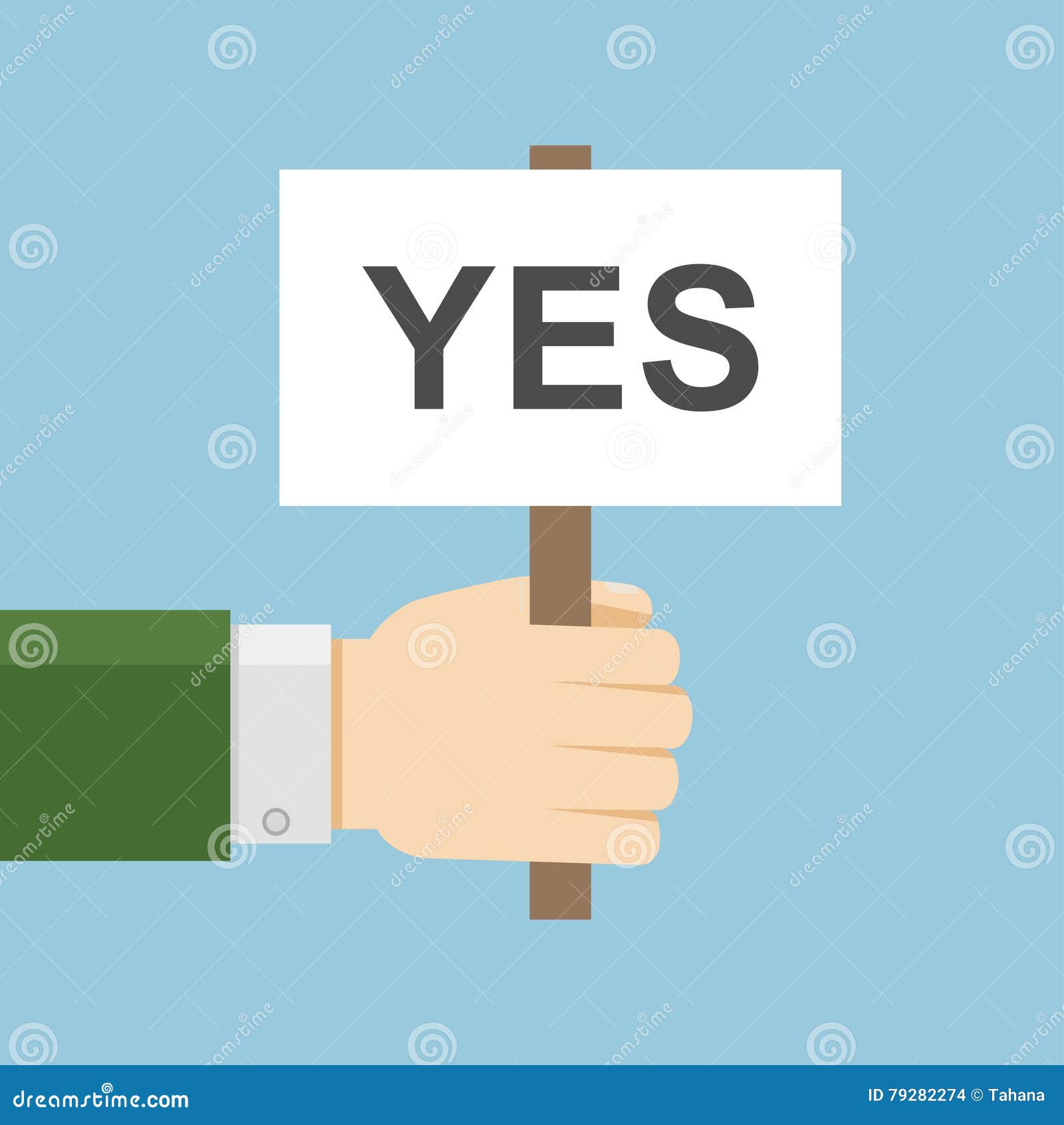 Hand Holding Yes Board in Flat Style Stock Vector - Illustration of ...
