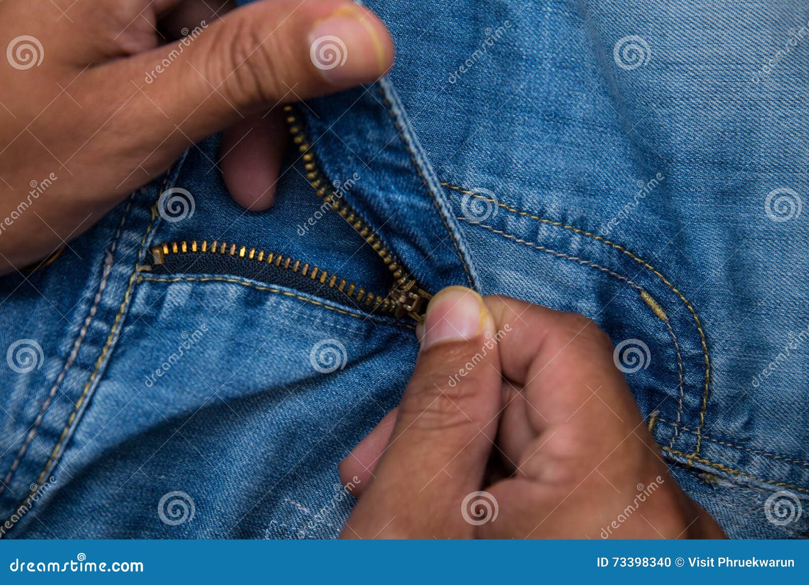 Hand Holding Zipper Old Denim Jean Texture, Stitched Textured Stock ...