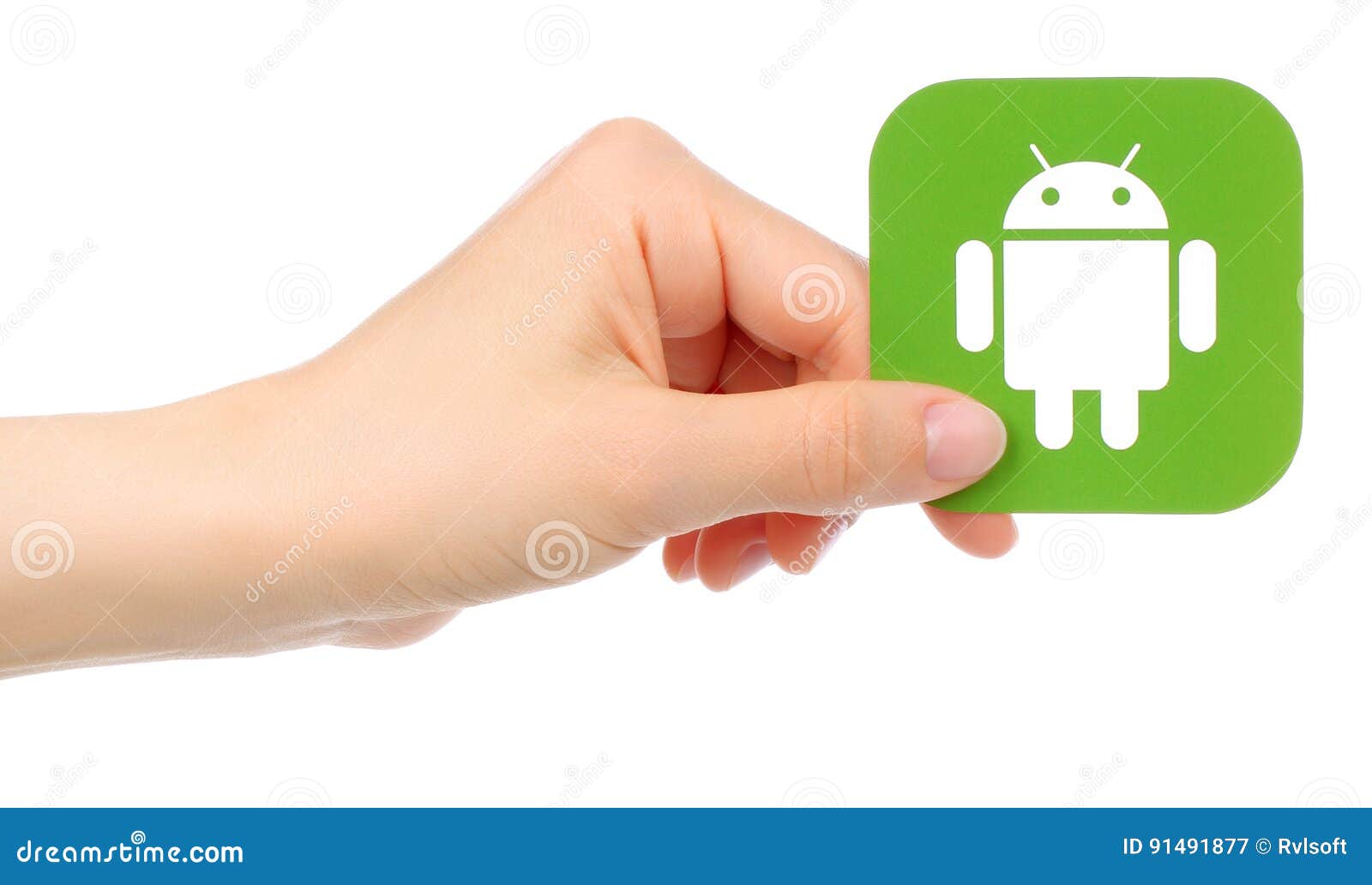 Hand holds Android icon editorial photography. Image of android - 91491877