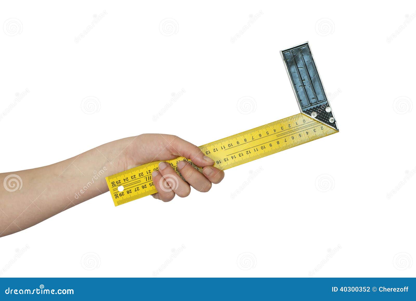 Hand Holds the Angular Ruler Stock Photo - Image of gauge, carpenter ...