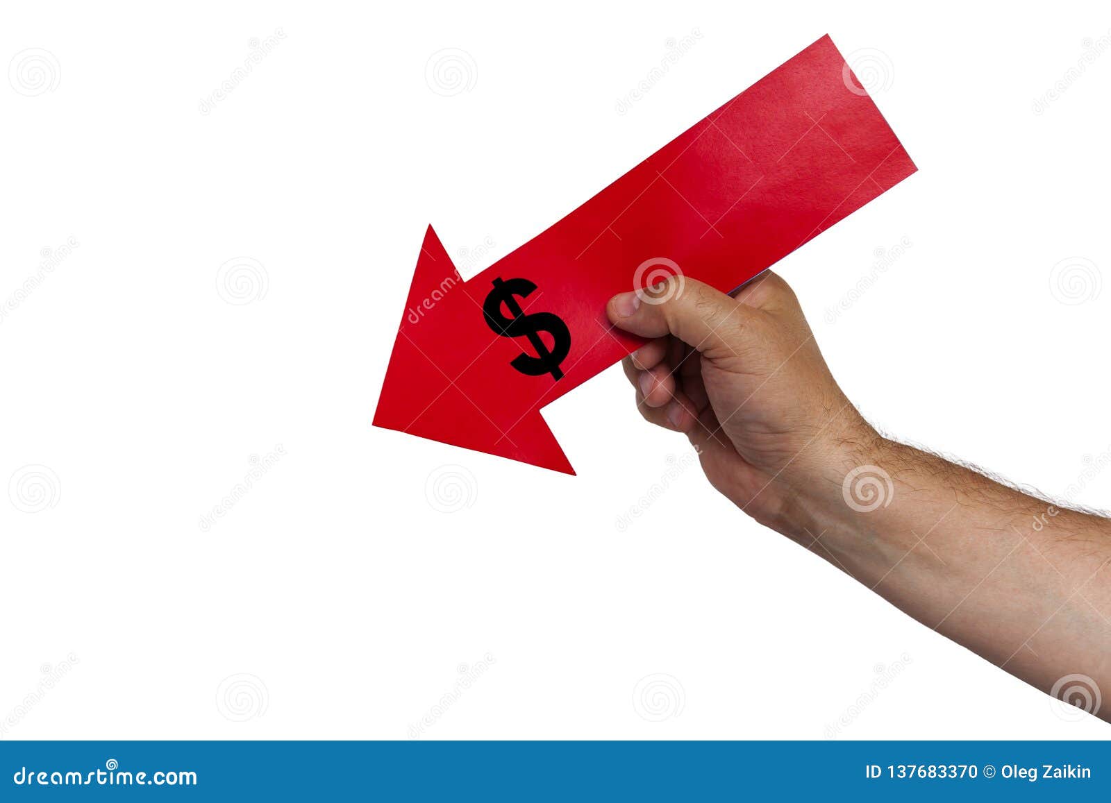 A Hand Holds an Arrow that Points Down. the Arrow Has a Dollar Sign ...