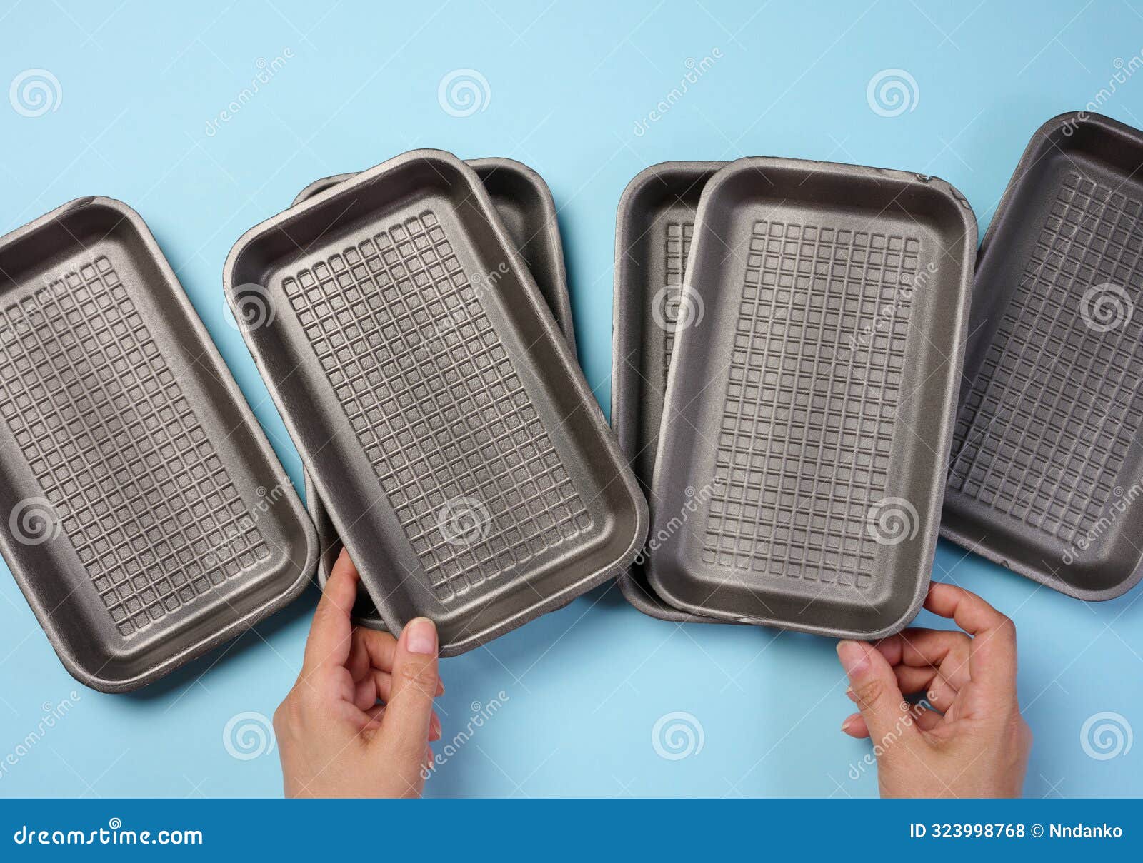 Hand Holds Black Disposable Polystyrene Foam Rectangular Plate for ...