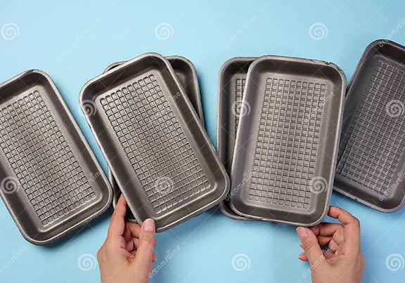 Hand Holds Black Disposable Polystyrene Foam Rectangular Plate for ...
