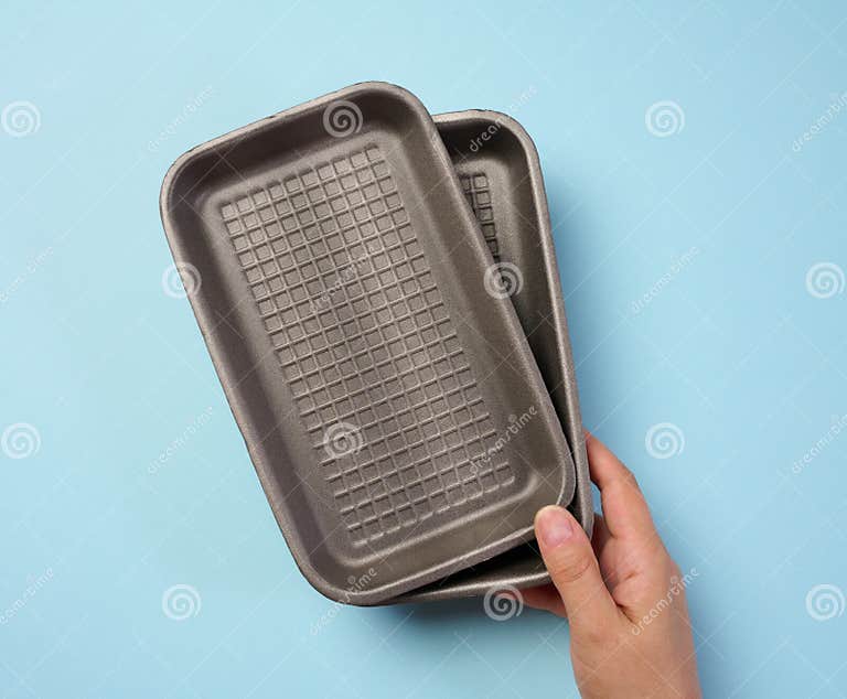 Hand Holds Black Disposable Polystyrene Foam Rectangular Plate for ...