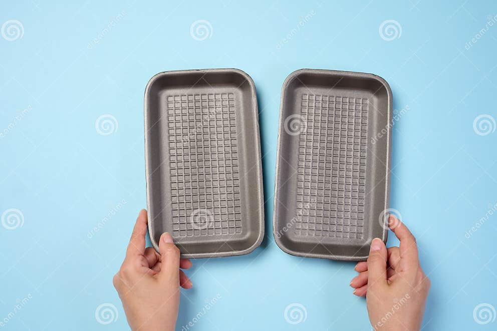 Hand Holds Black Disposable Polystyrene Foam Rectangular Plate for ...