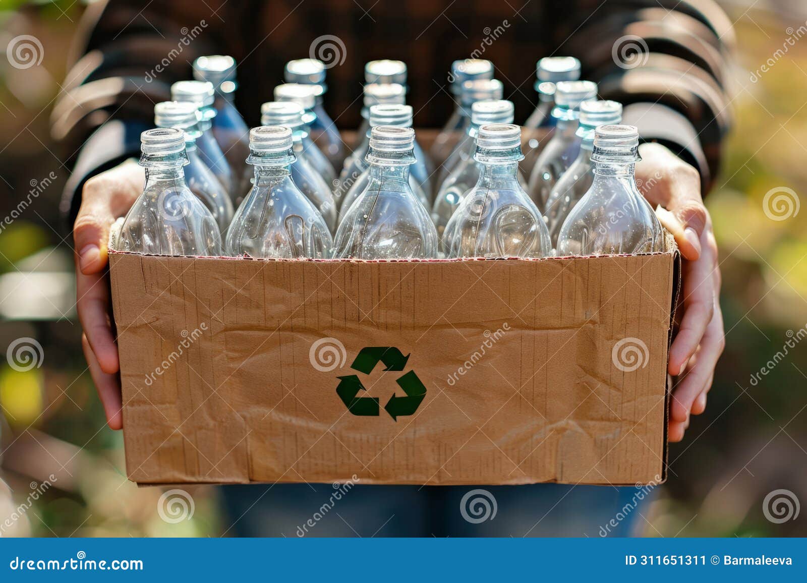 Hand Holds Brown Recycle Box with Plastic Bottles. Generative AI Stock ...