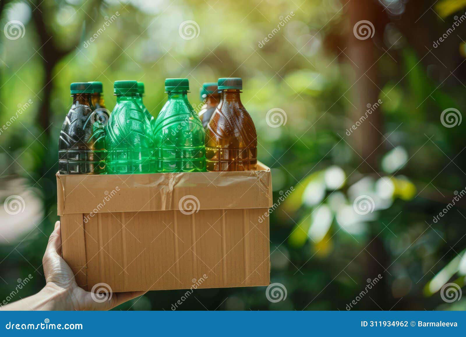 Hand Holds Brown Recycle Box with Plastic Bottles. Generative AI Stock ...
