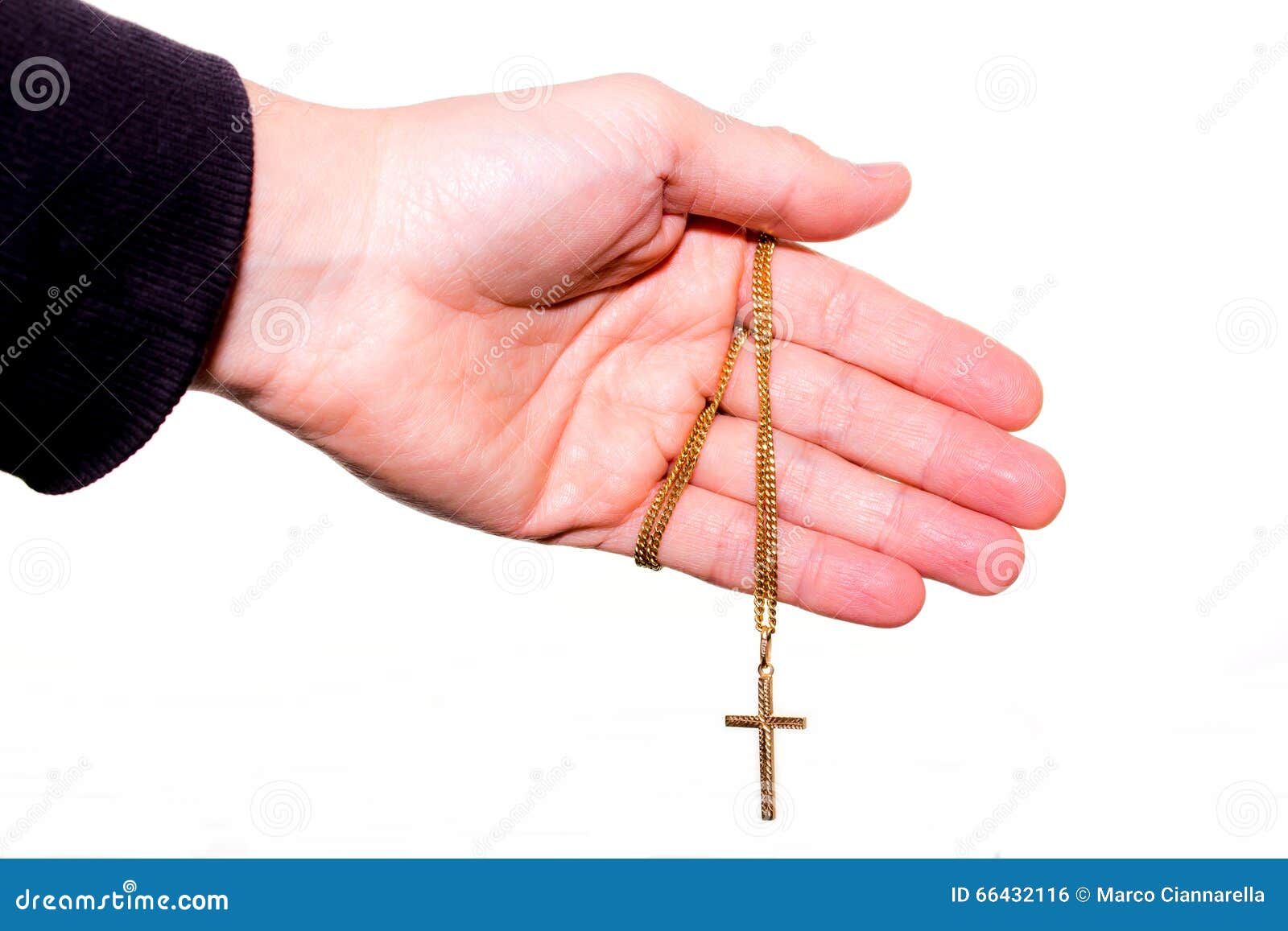 Hand Holds a Chain with Gold Crucifix Stock Photo - Image of passion ...