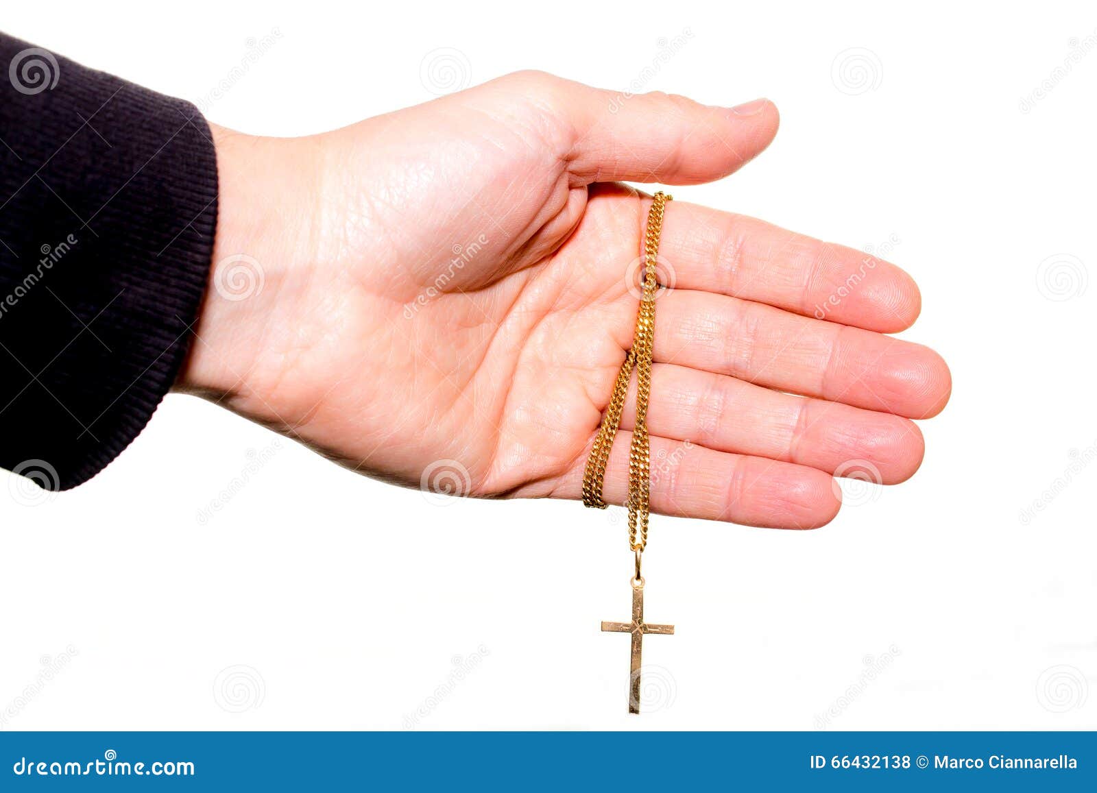 Hand Holds a Chain with Gold Crucifix Stock Photo - Image of necklace ...