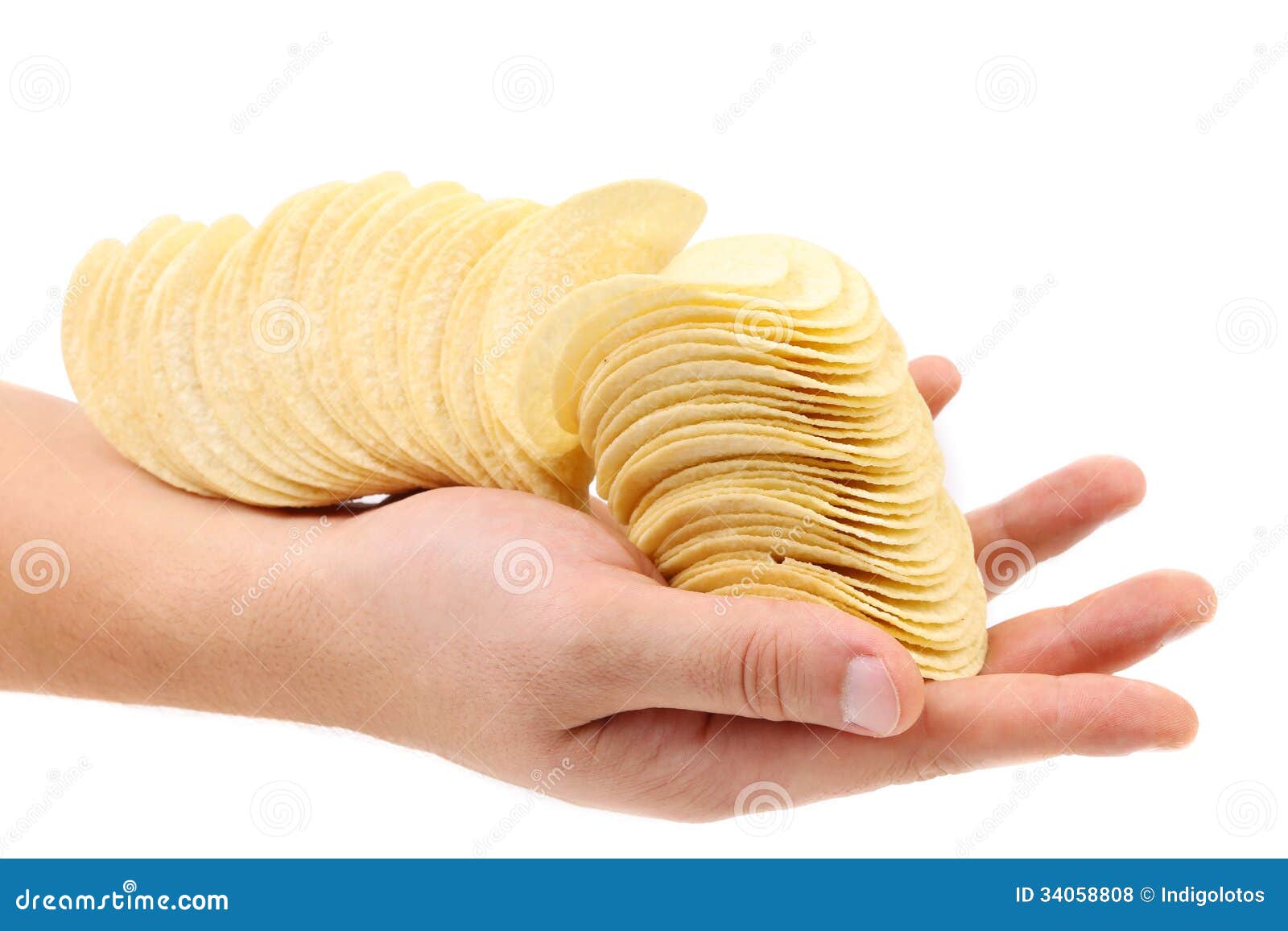 Hand holds chips. stock photo. Image of closeup, finger - 34058808