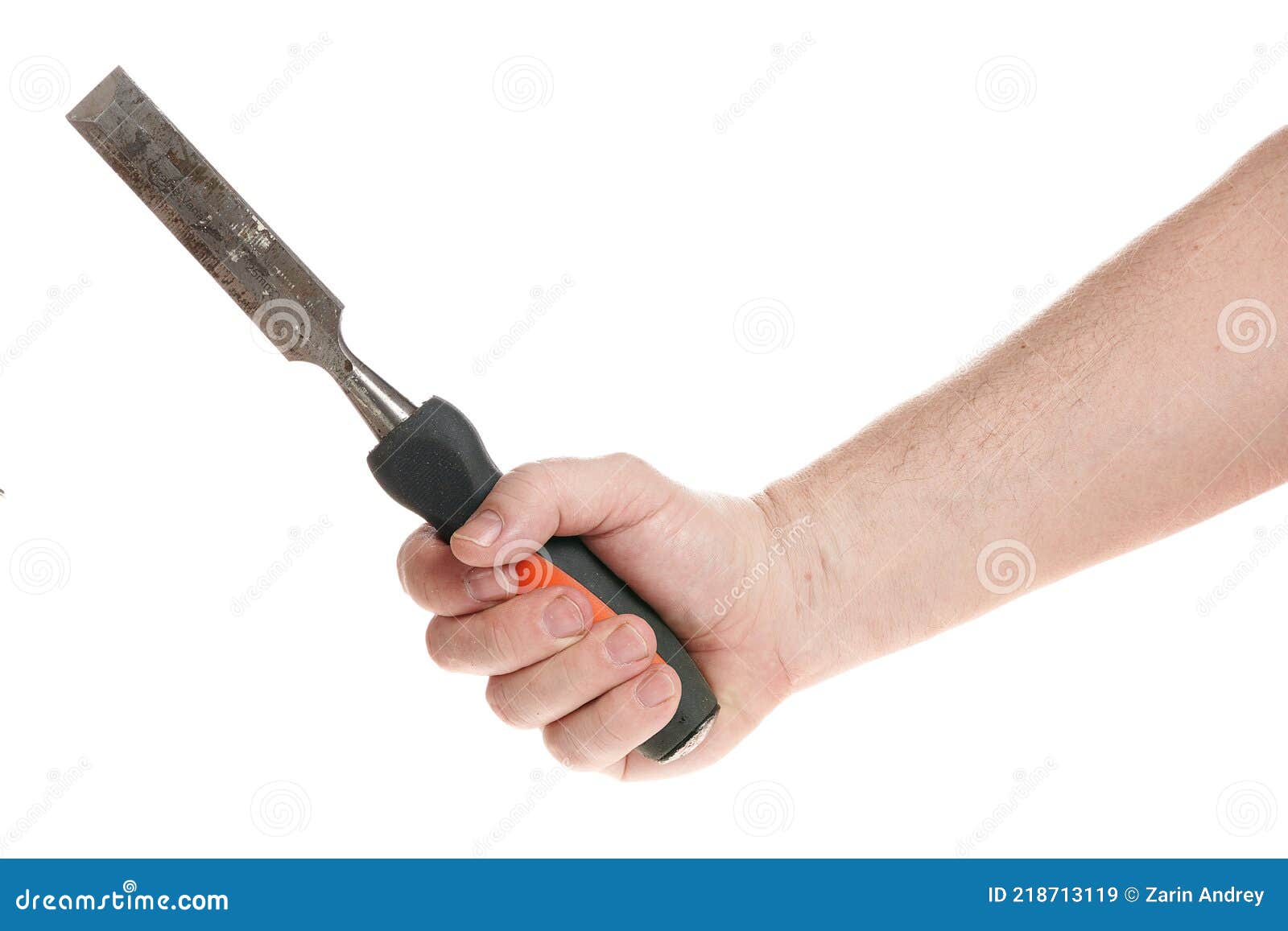 Hand Holds a Chisel on a White Background, Template for Designers Stock ...