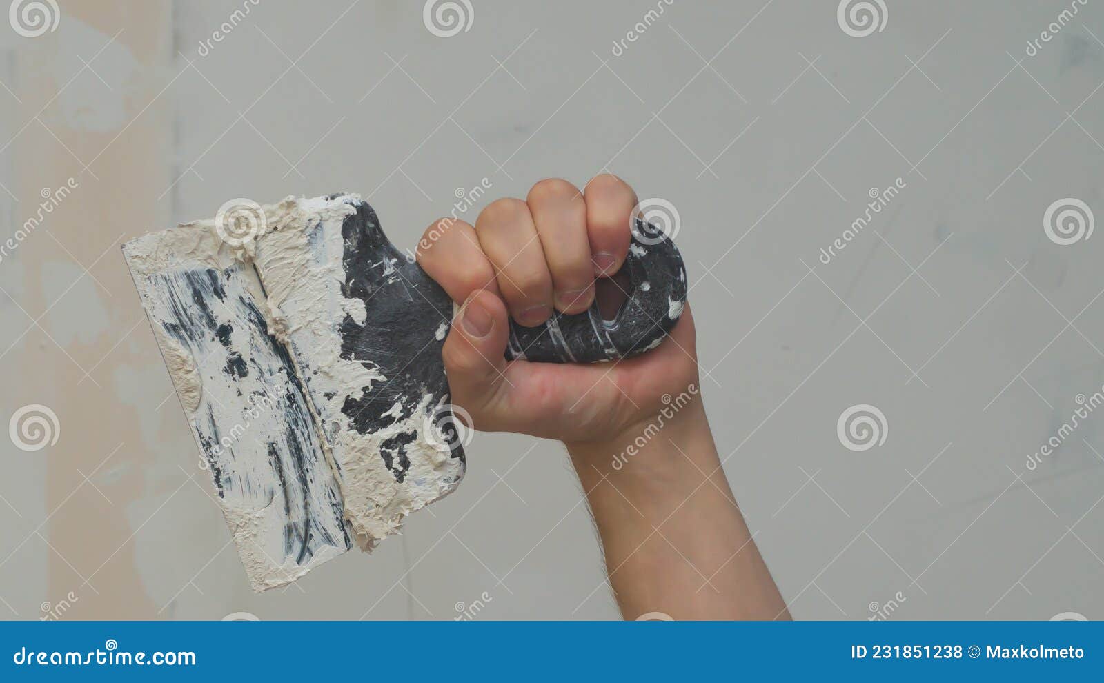 Hand Holds Construction Spatula with Putty. Trowel with Spackling ...