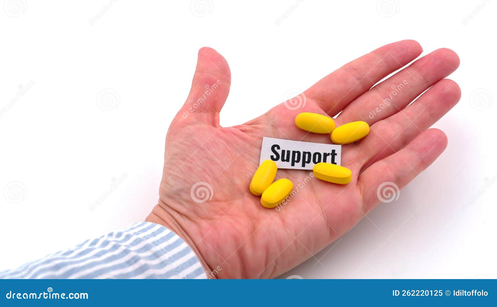 A Hand Holds Drugs with Support Text on a Paper Stock Image - Image of ...