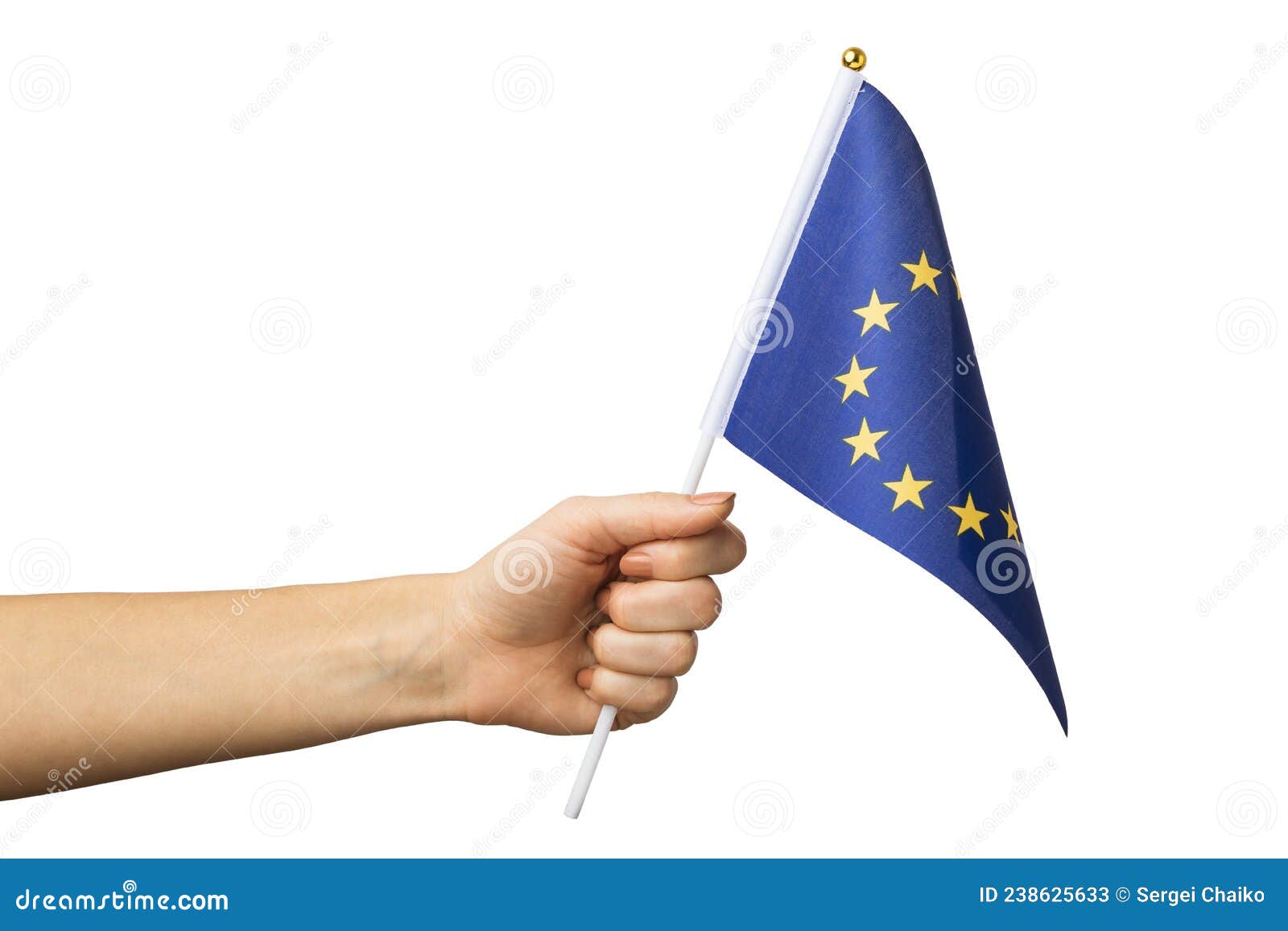 Hand Holds EU Flag Isolated on White Background, Template for Designers ...