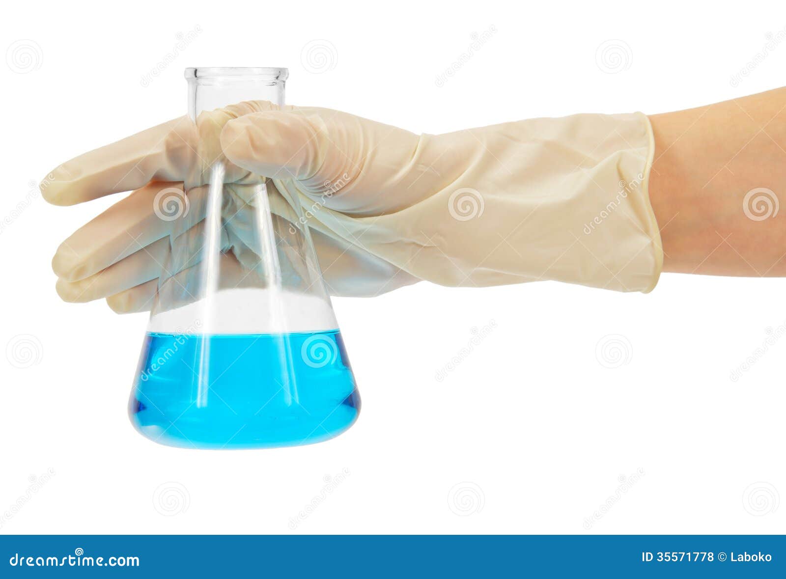 The Hand Holds a Flask with Blue Liquid Stock Photo - Image of ...