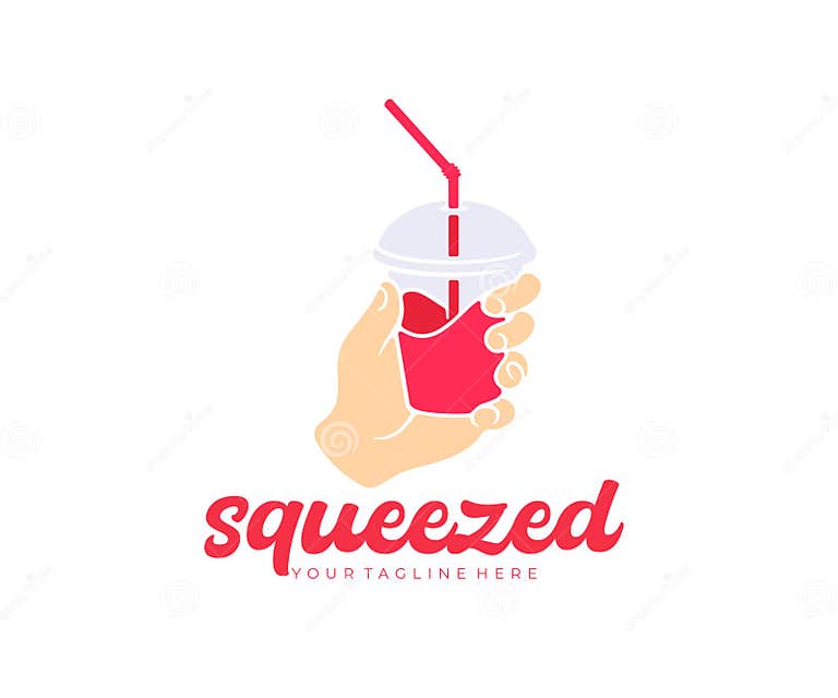 Hand Holds A Glass Of Freshly Squeezed Juice And A Straw Logo Design Stock Vector