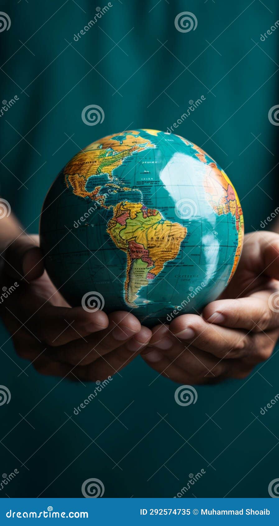 Hand Holds a Globe in a Front View, Offering Room for Text Stock Illustration - Illustration of ...