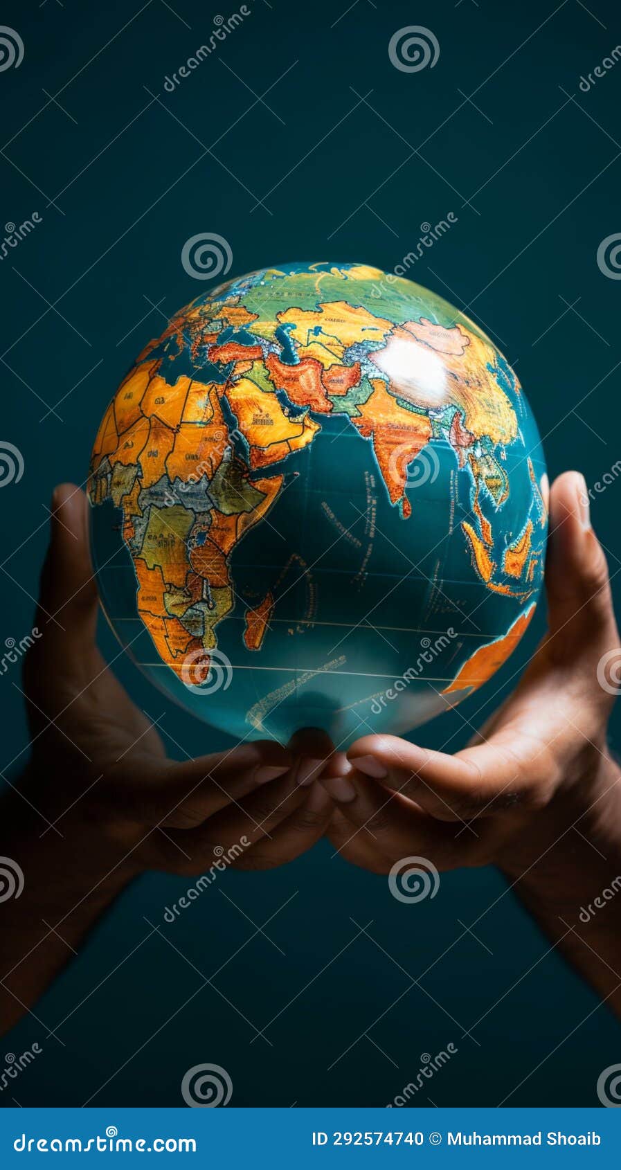 Hand Holds a Globe in a Front View, Offering Room for Text Stock Illustration - Illustration of ...