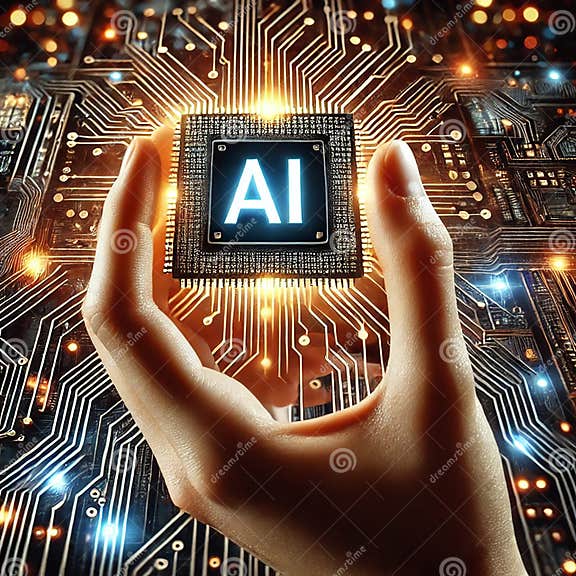 Hand Holds a Glowing AI Microchip, Symbolizing Human Control Over ...