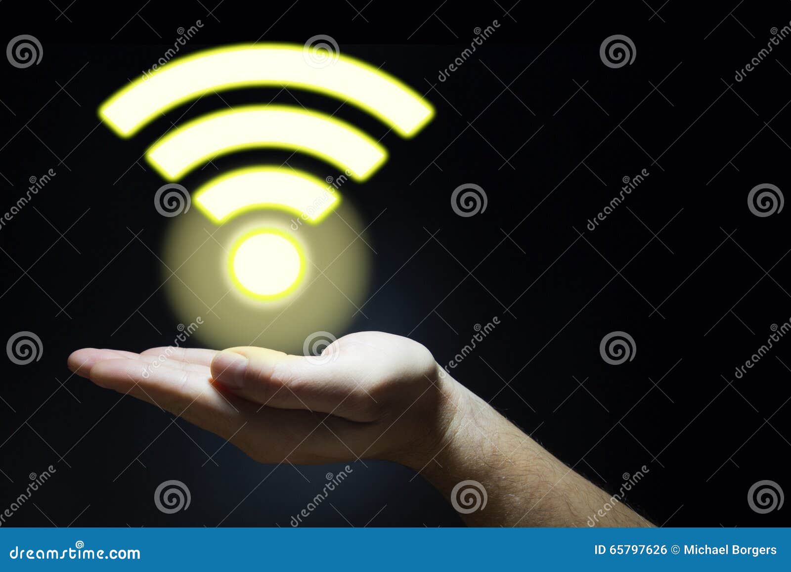 Hand Holds a Glowing Lifi Symbol Stock Photo - Image of emit, ball ...