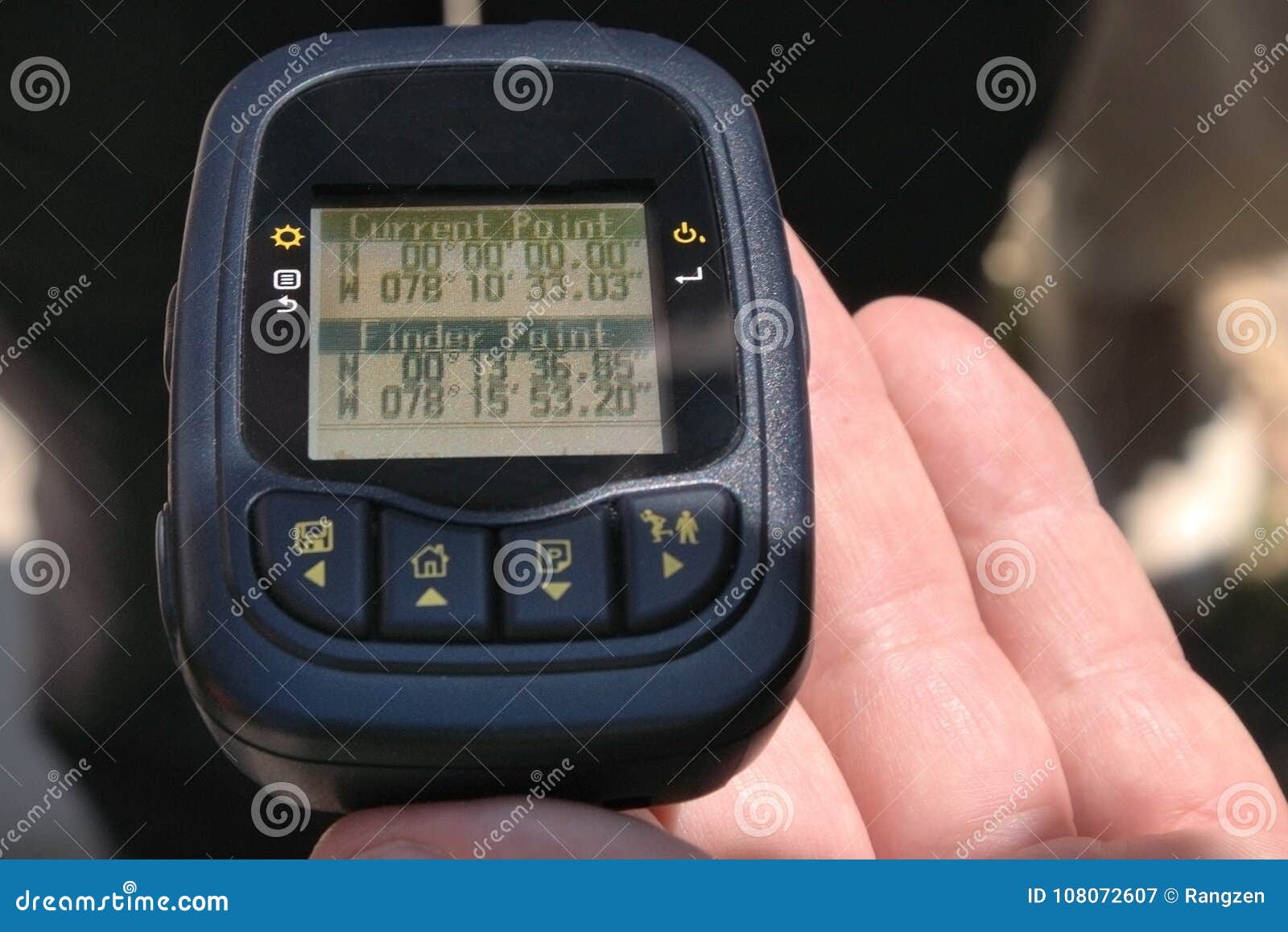 Hand Holds a GPS Logger with the Coordinates of the Equator Zero Stock ...