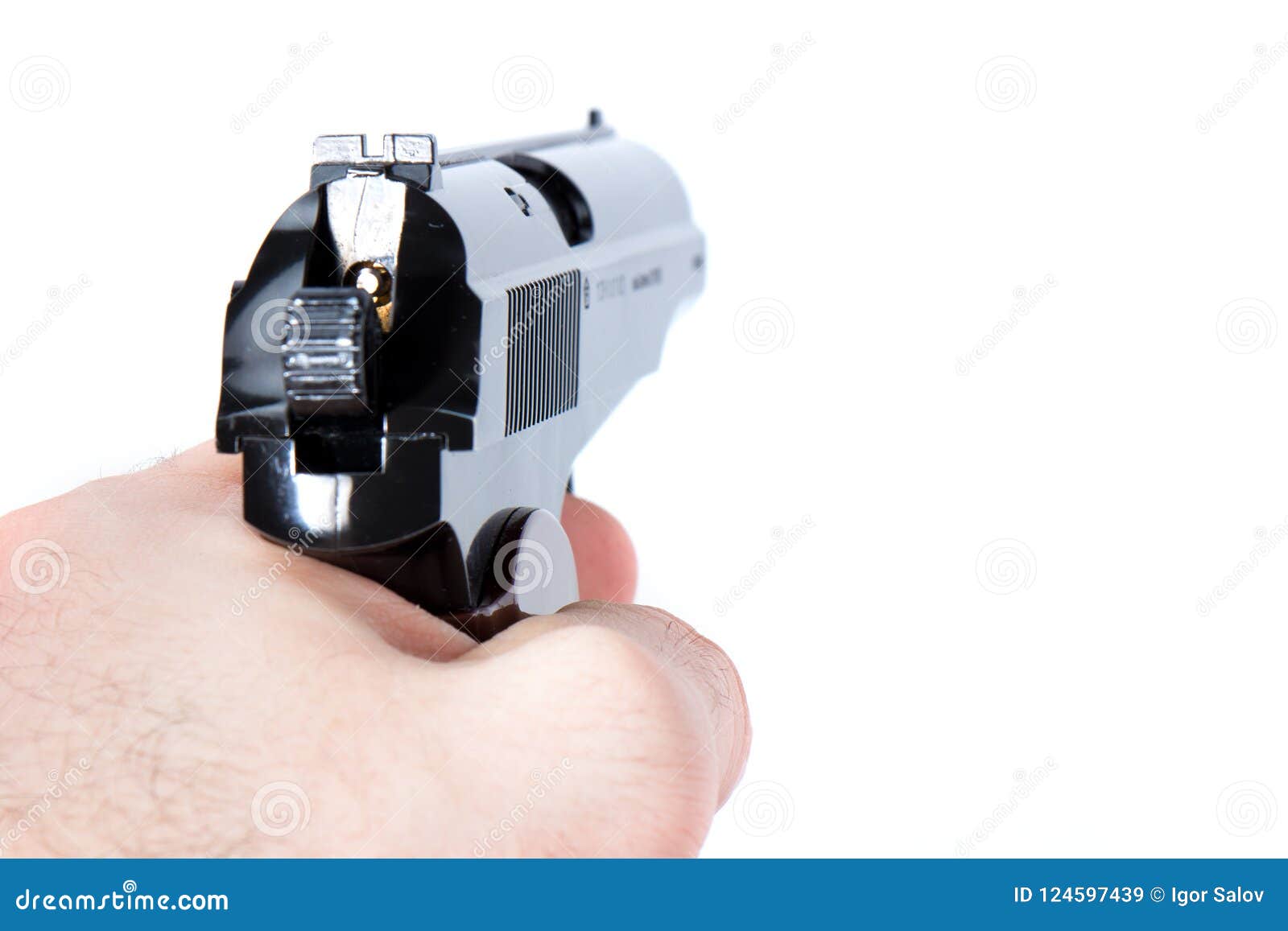 Hand Holds a Gun on a White Background Stock Image - Image of firearm ...