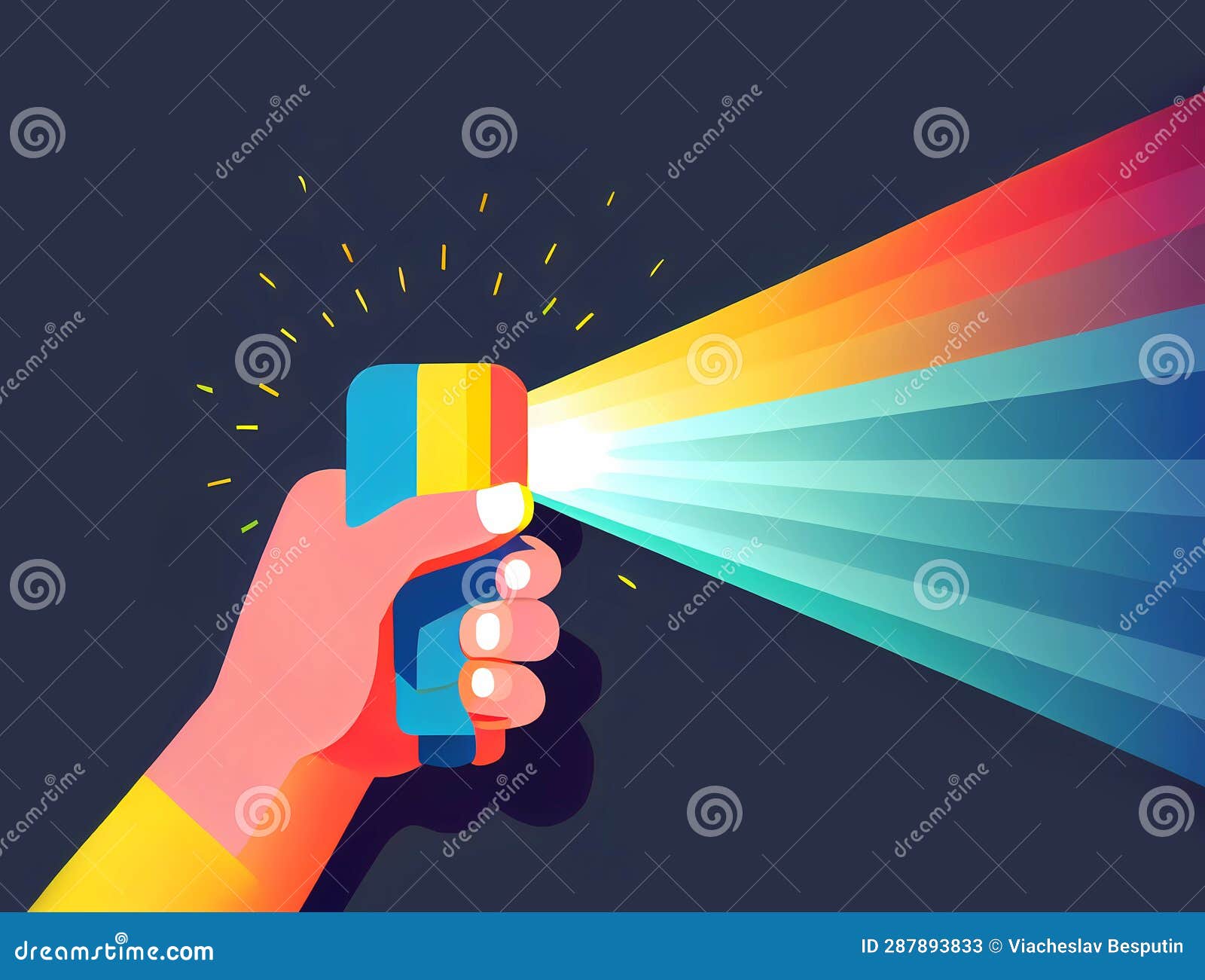 Hand Holds a Hand Flashlight. a Ray of Light Stock Illustration ...