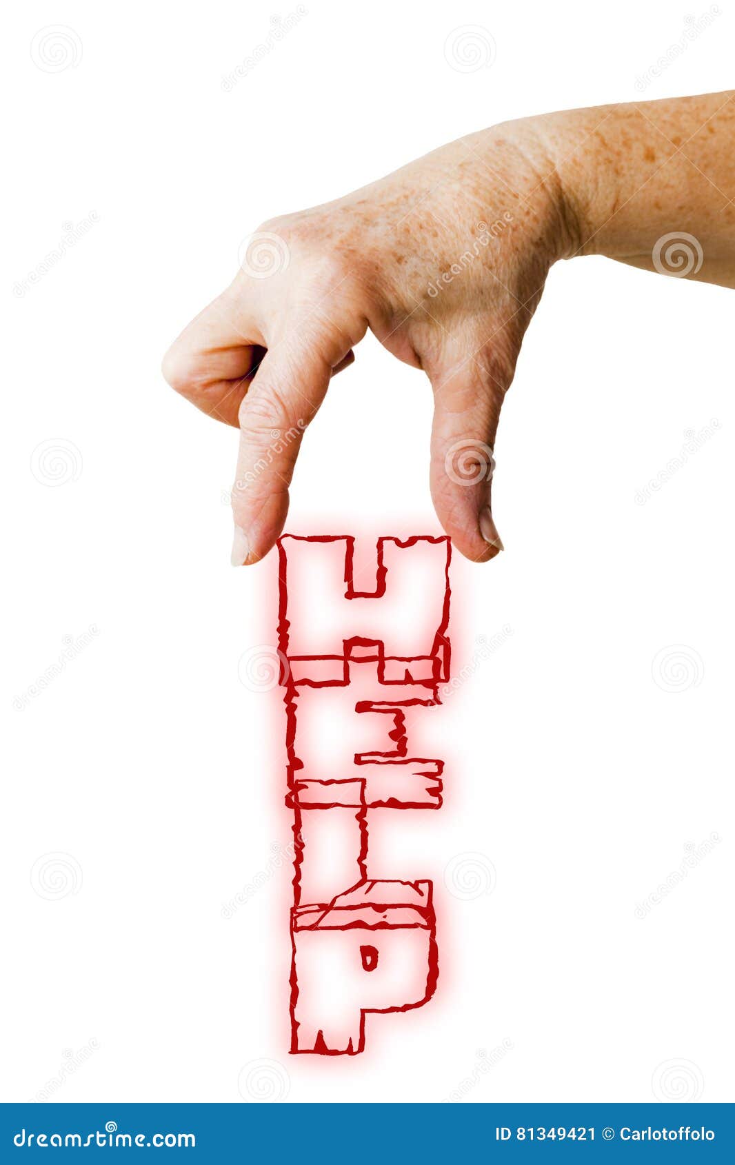 Hand holds `HELP` write stock image. Image of explain - 81349421