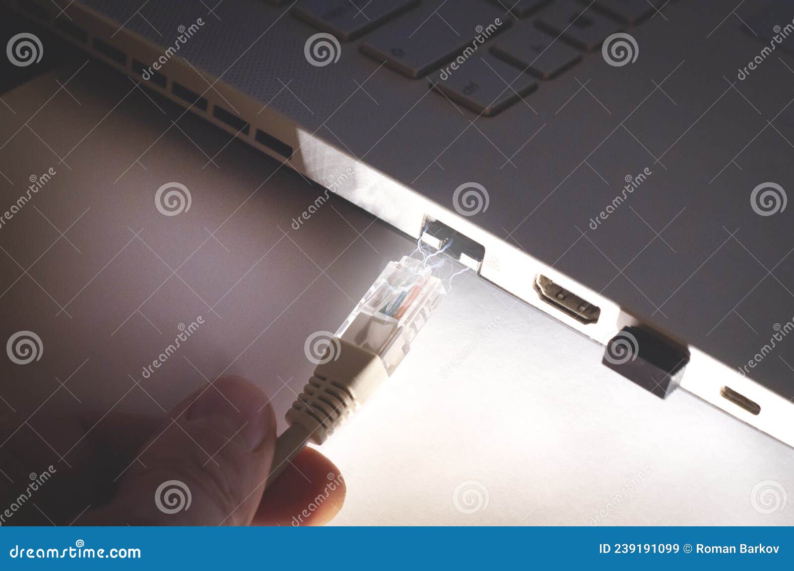 A Hand Holds an Internet Cable To Connect a Home Network. LAN Cable ...