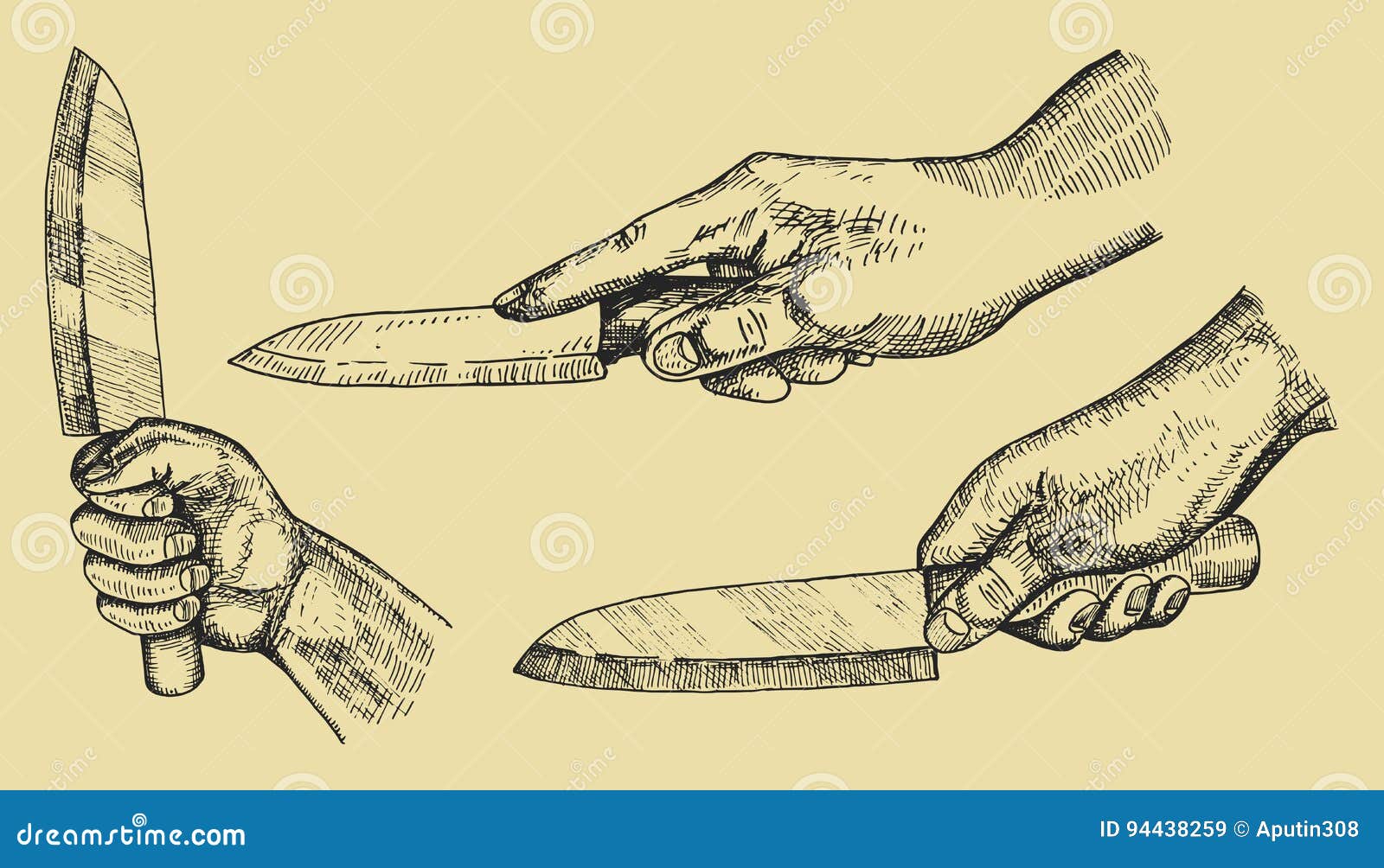 The Hand Holds a Kitchen Knife Sketch. Vector Illustration Stock Vector ...
