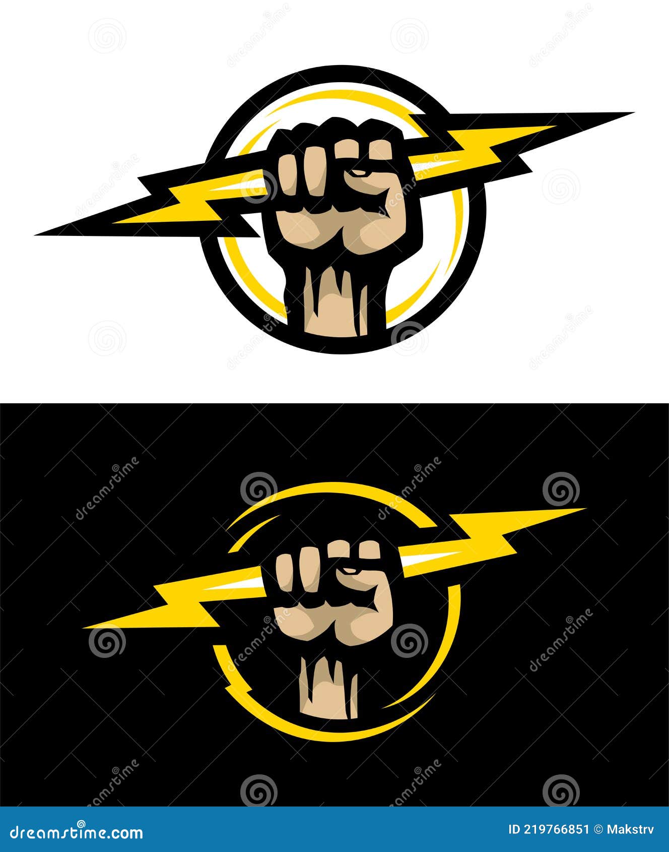 Hand Holds Lightning, Logo on Dark and Light Background. Vector ...