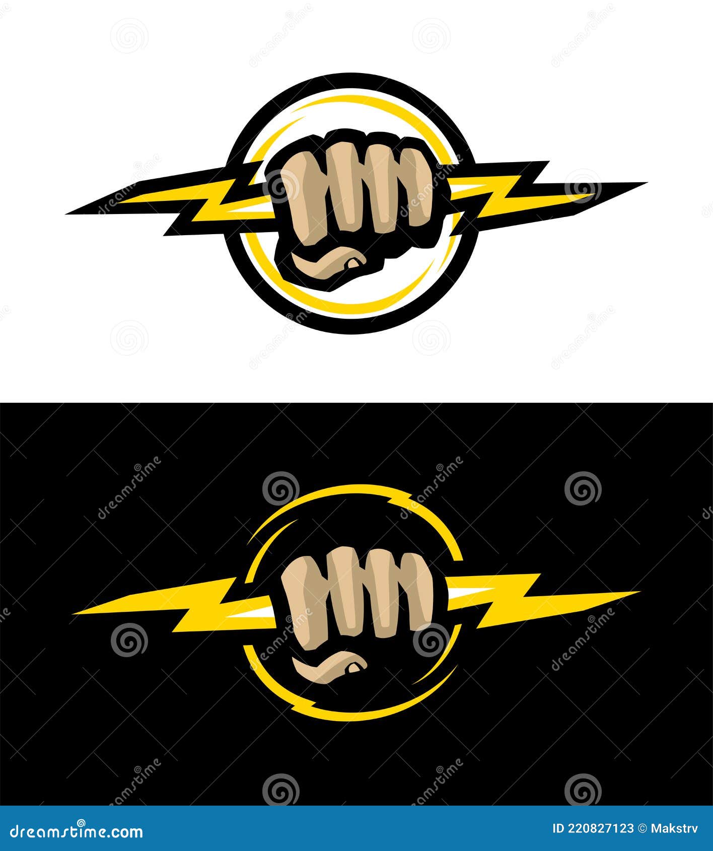 Hand Holds Lightning, Logo on Dark and Light Background. Vector ...