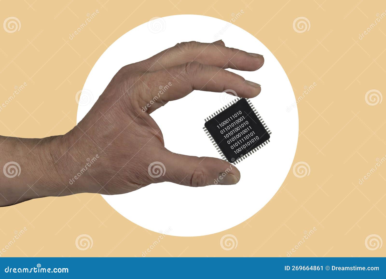 The Hand Holds the Microprocessor. Art Collage Stock Image - Image of ...