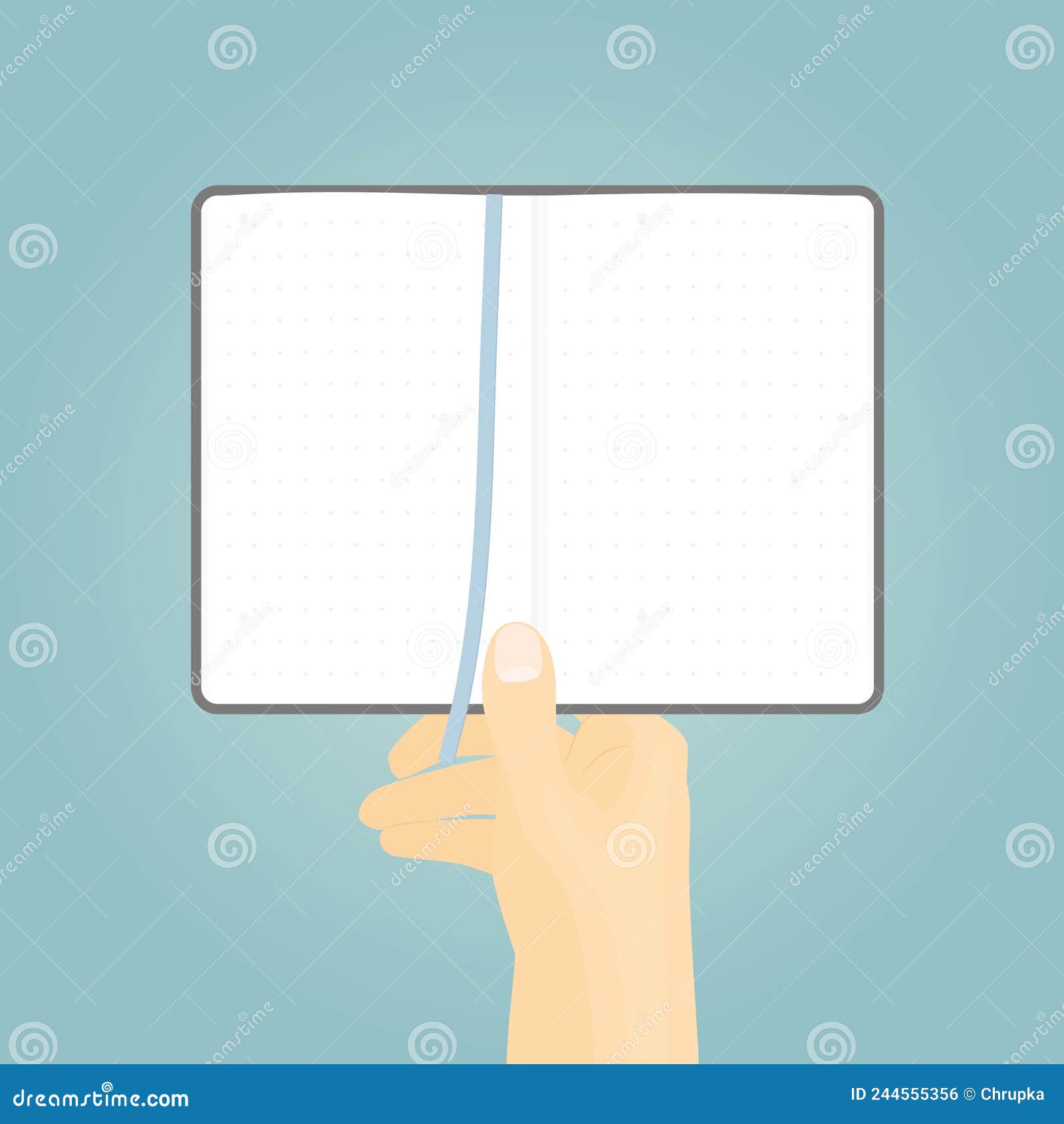 Hand holds open notebook stock vector. Illustration of concept - 244555356