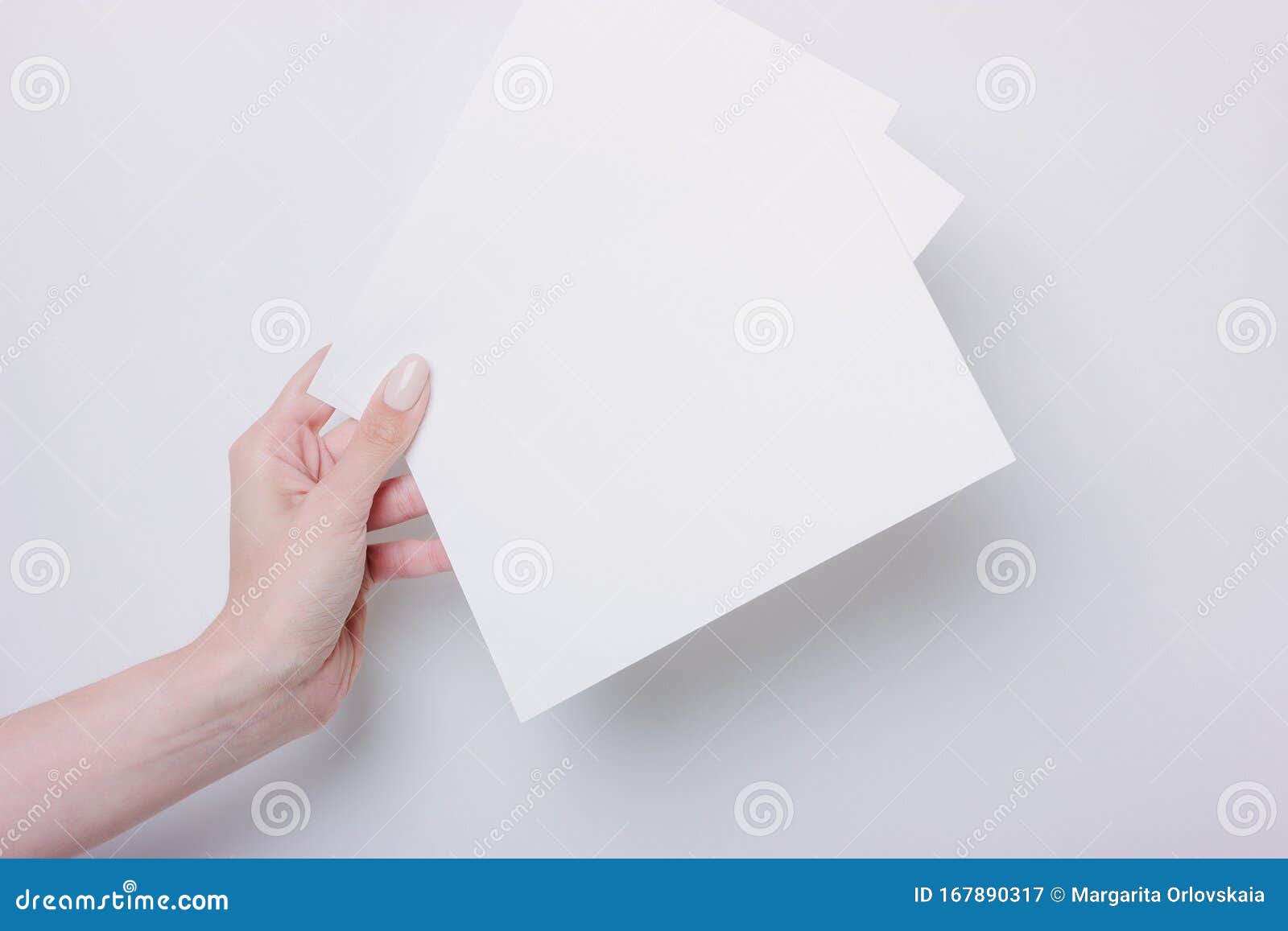 Hand Holds A5 Paper for Presentation or Design Insert. Stock Image ...