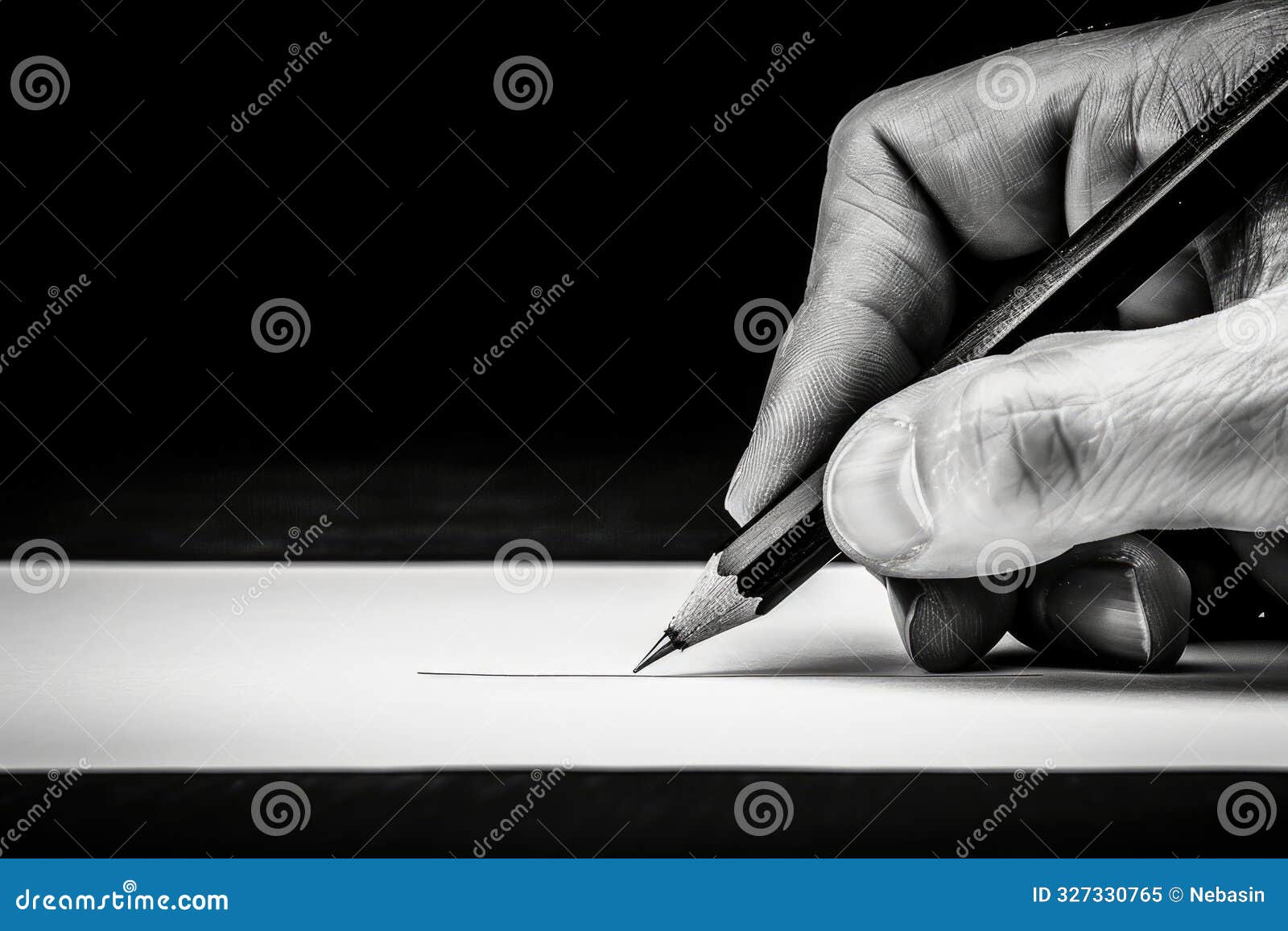 A Hand Holds a Pencil and Draws a Line on a Blank Sheet of White Paper ...