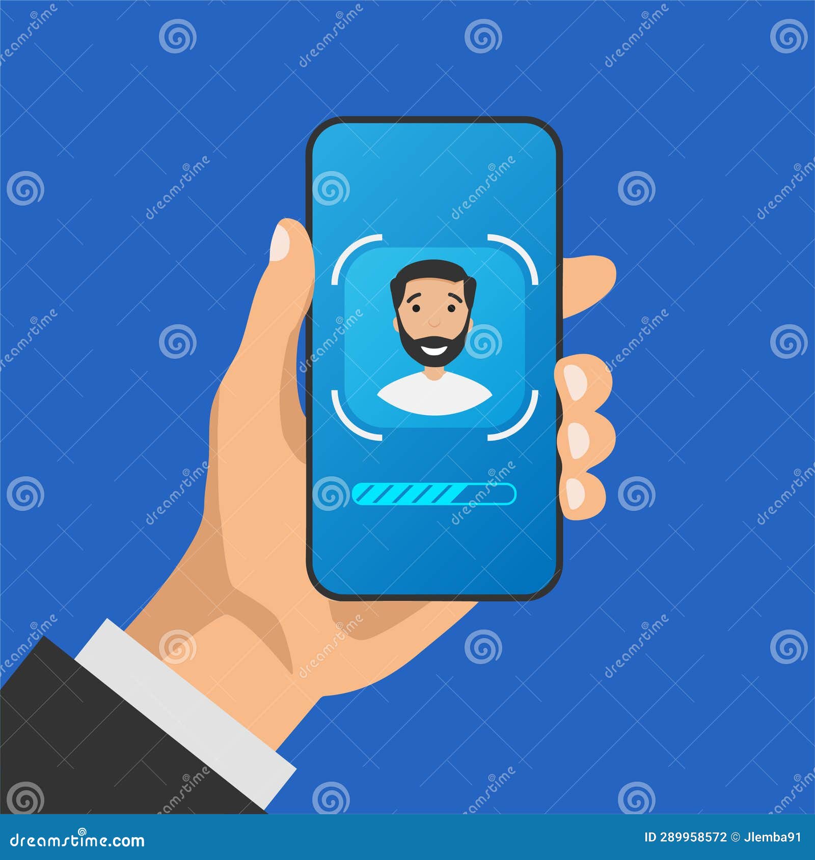 Hand Holds Phone with Face Id Technology on Display. Stock Vector ...
