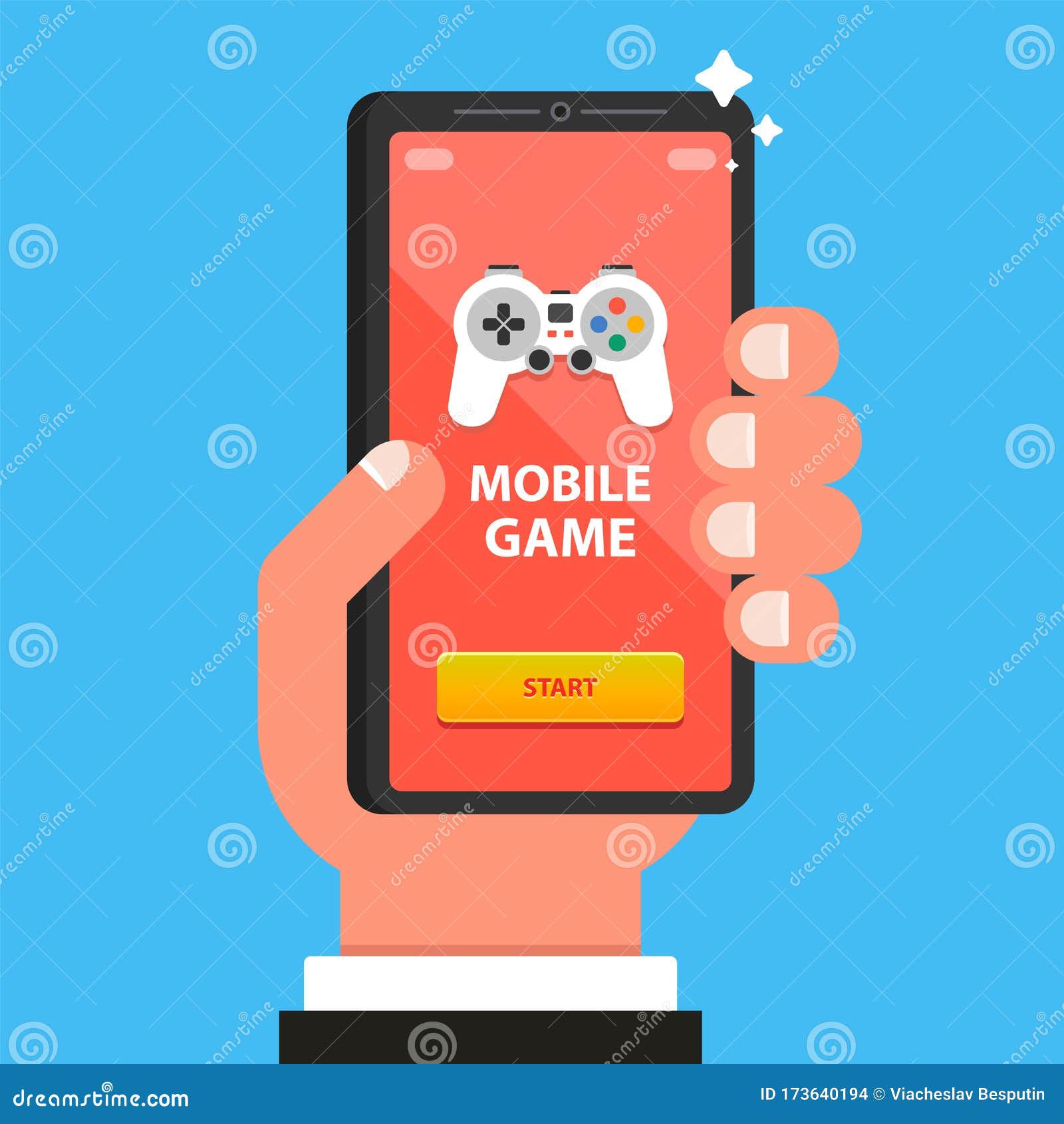Hand Holds a Phone with a Mobile Game. Stock Vector - Illustration of ...