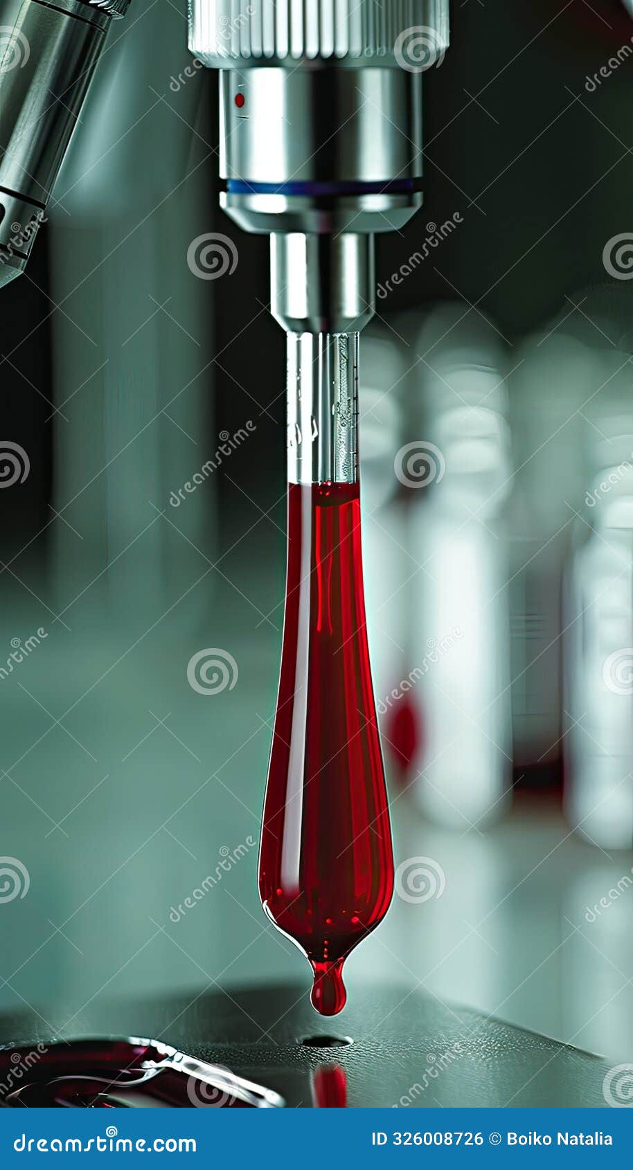 A Hand Holds a Pipette Over Bottles with Red Liquid in Them Stock Photo ...