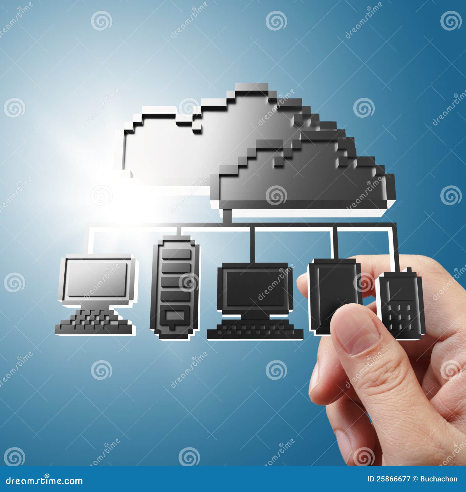 Hand Holds Pixel Cloud Network Icon Sign Stock Illustration ...