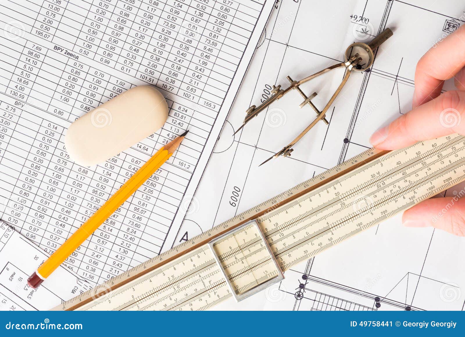 Hand Holds the Ruler To Create a Drawing Stock Image - Image of hand ...