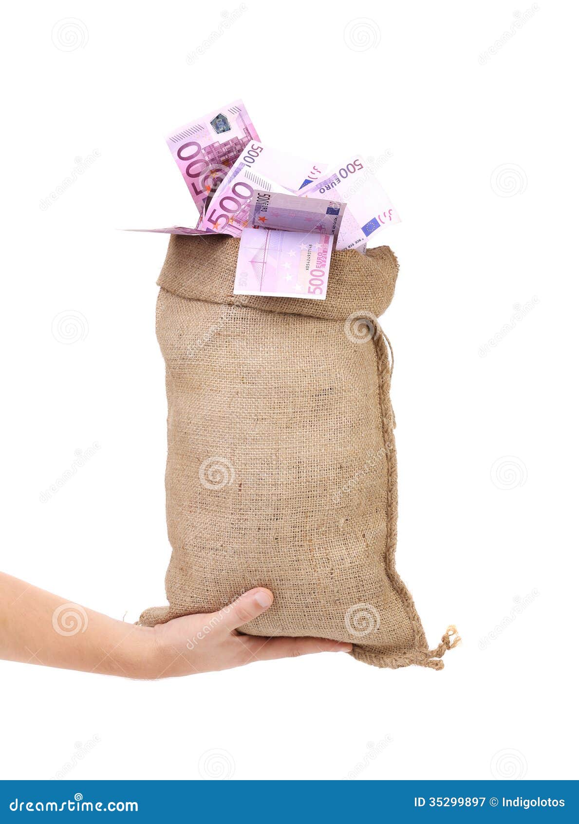 Hand Holds Sack with Euro Bills. Stock Image - Image of full, single ...