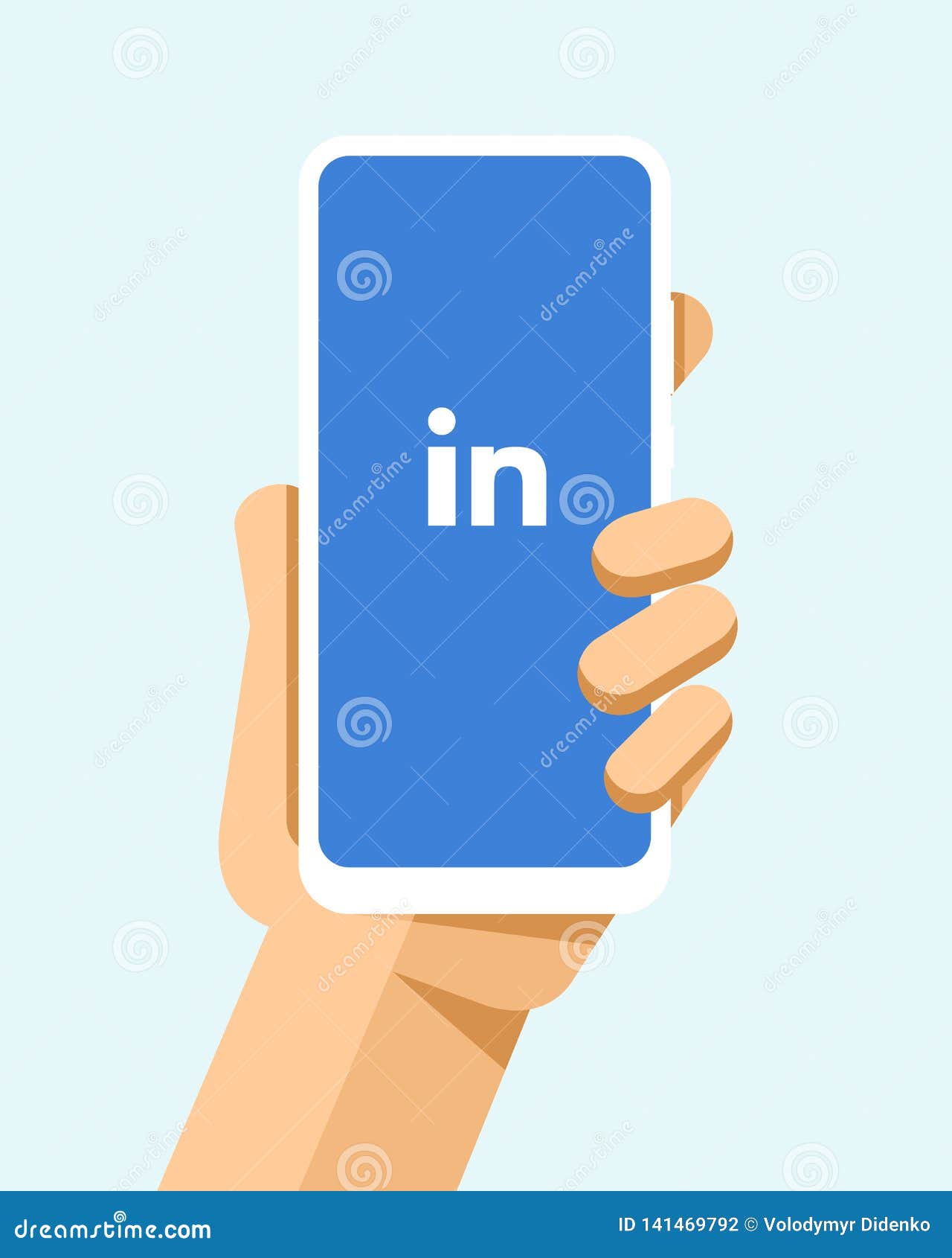 Hand Holds the Smartphone with LinkedIn Application on the Screen. Flat ...